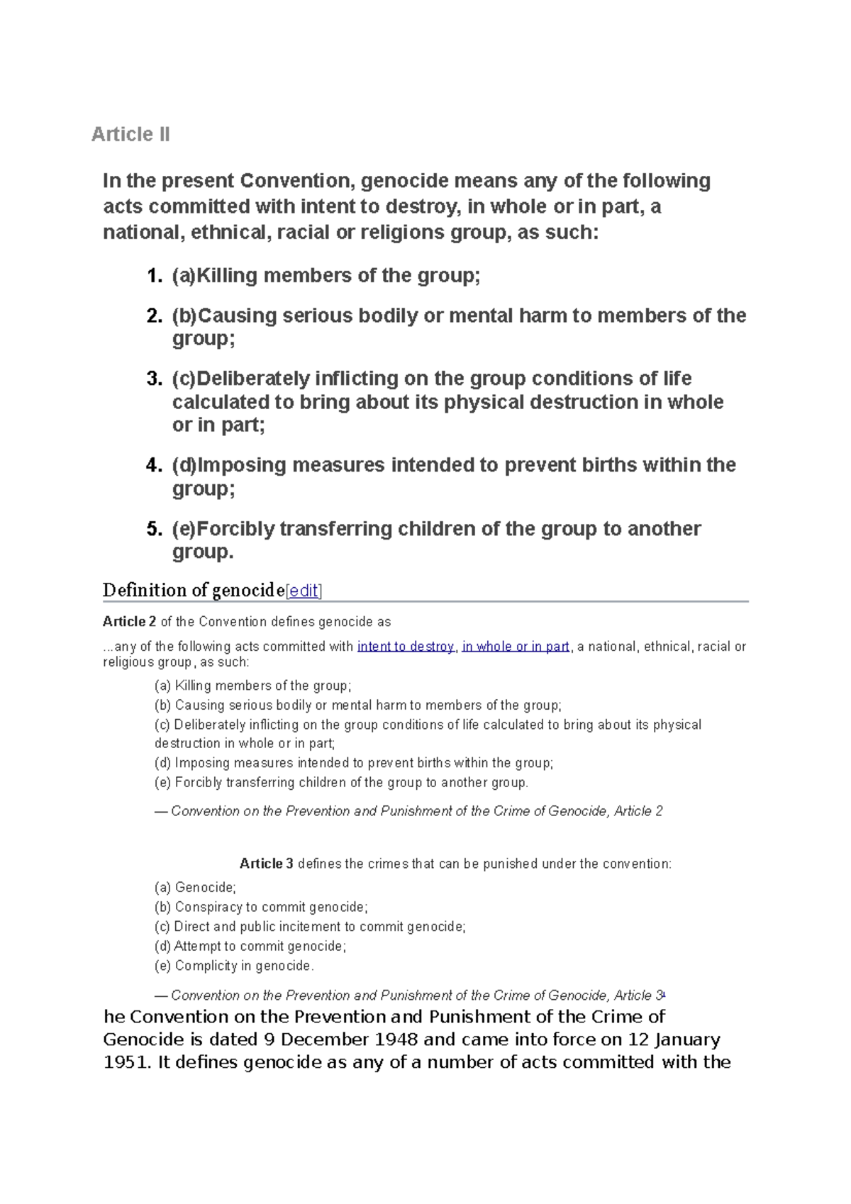 Article II - read - Article II In the present Convention, genocide ...