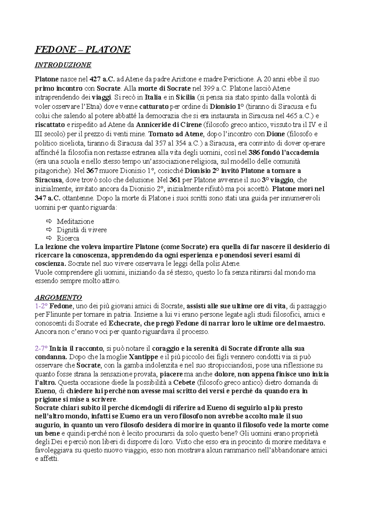 Fedone - Platone - FEDONE – PLATONE INTRODUZIONE Platone nasce nel 427 a. ad Atene da padre ...
