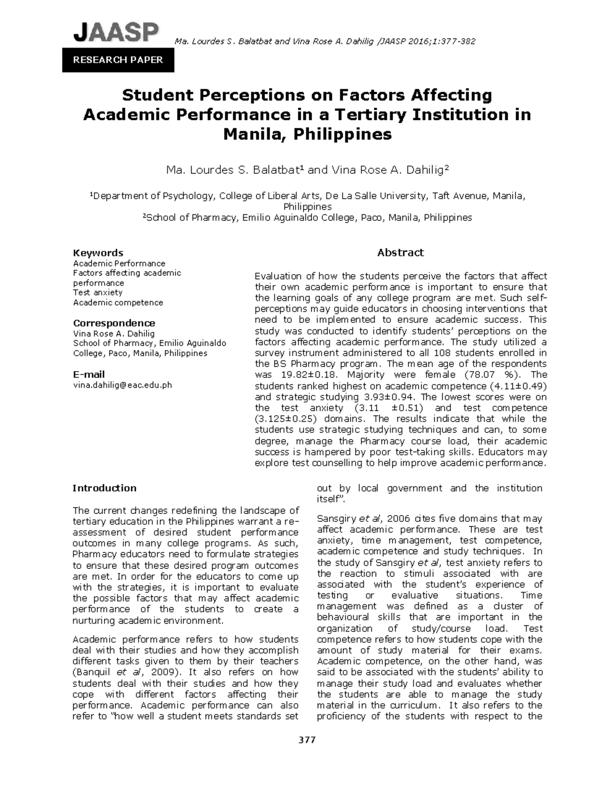Student Perceptions on Factors Affecting - RESEARCH PAPER Abstract ...