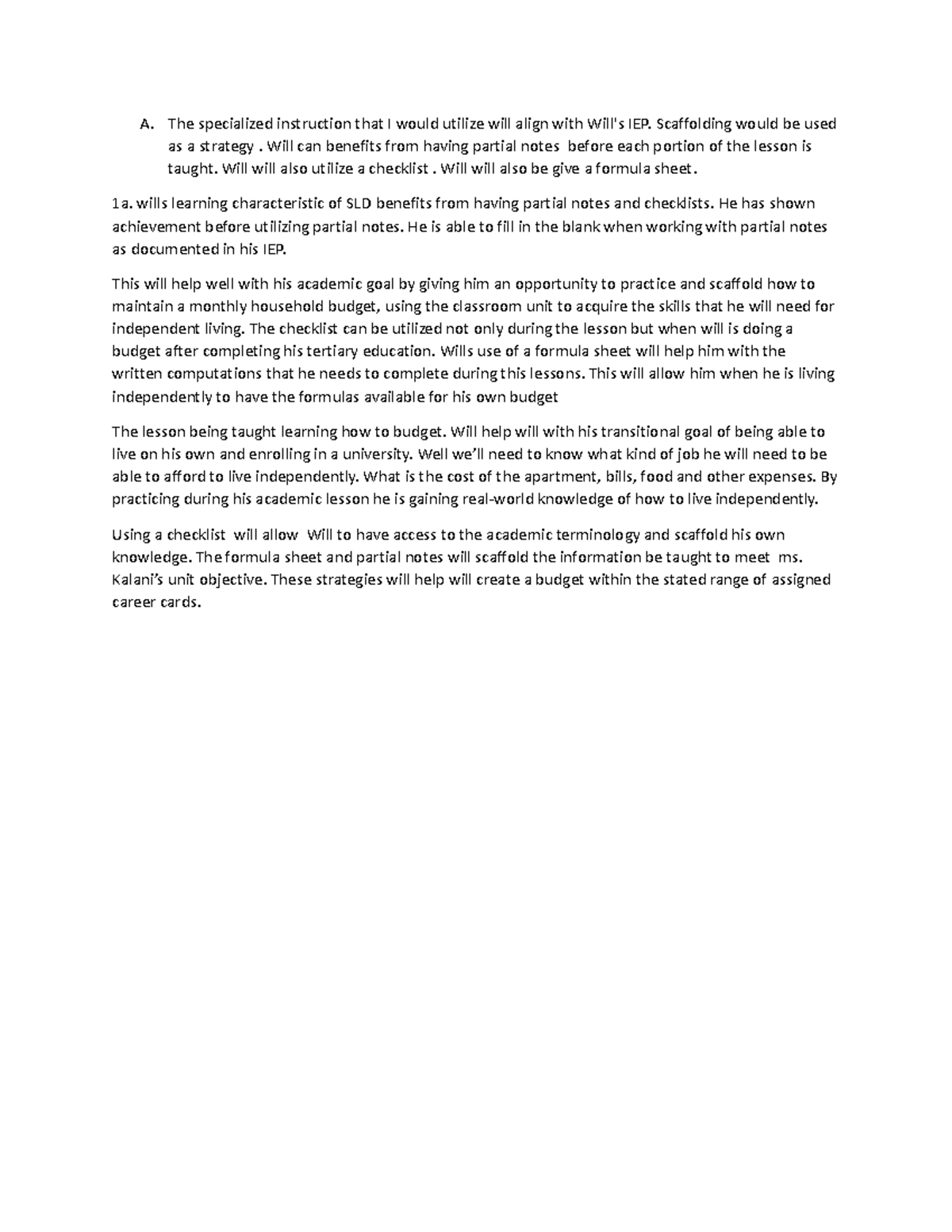 Document (1) - Rough draft - A. The specialized instruction that I ...