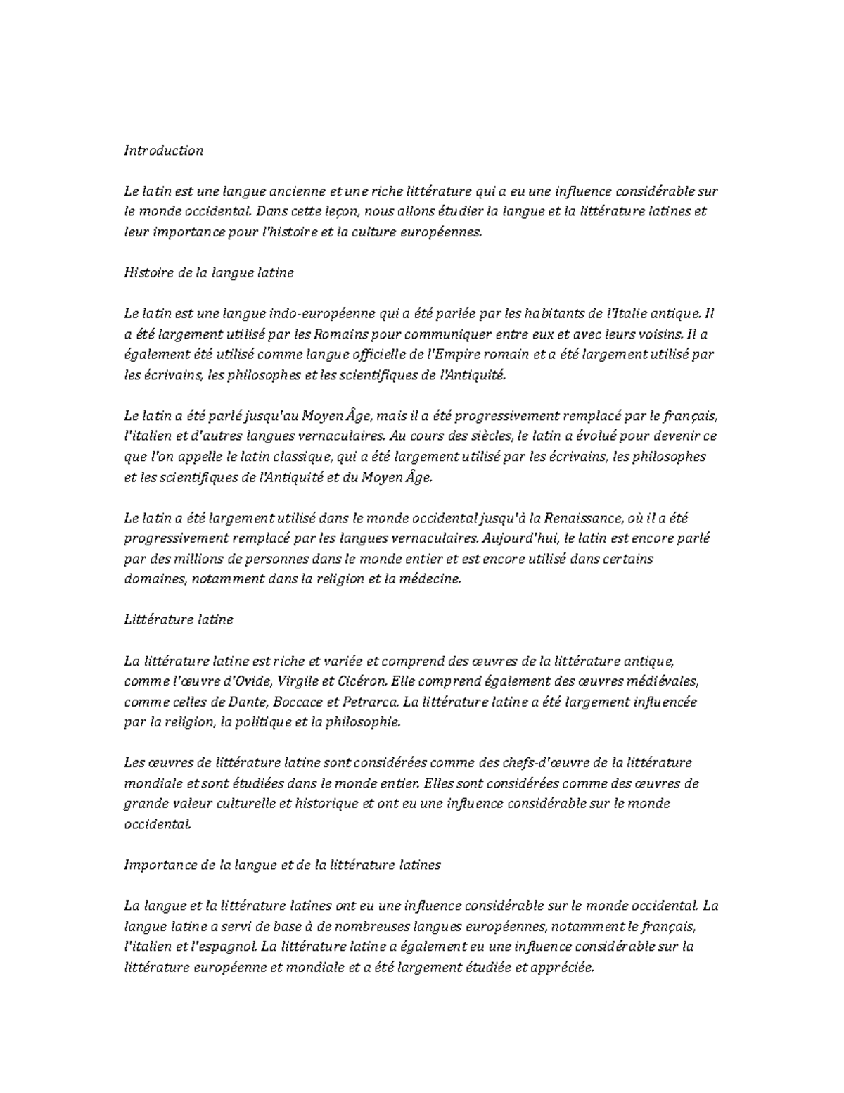 Latin Language and Literature note study - Introduction Le latin est ...