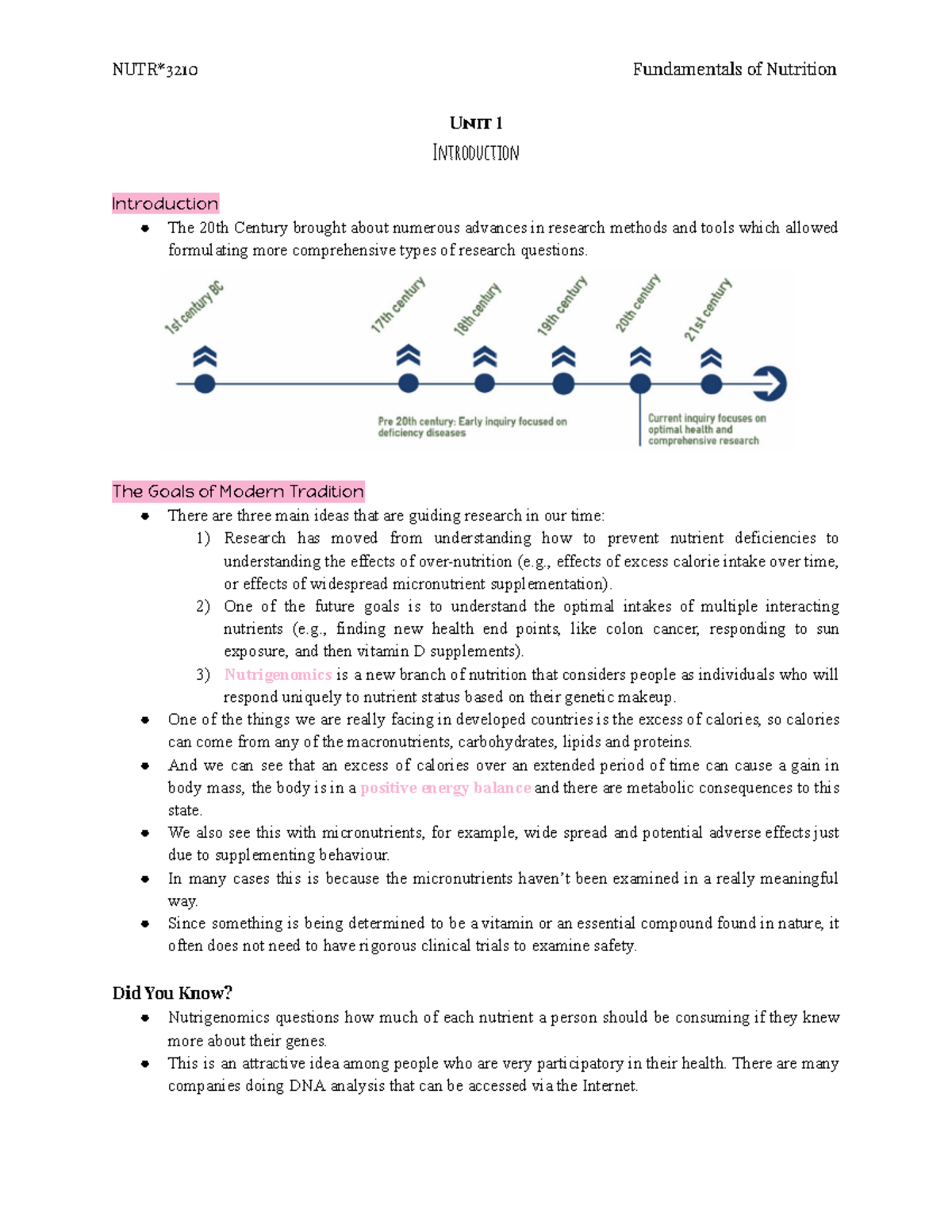 NUTR 3210 Fundamentals of Nutrition (Units 1-5) - Unit 1 Introduction ...