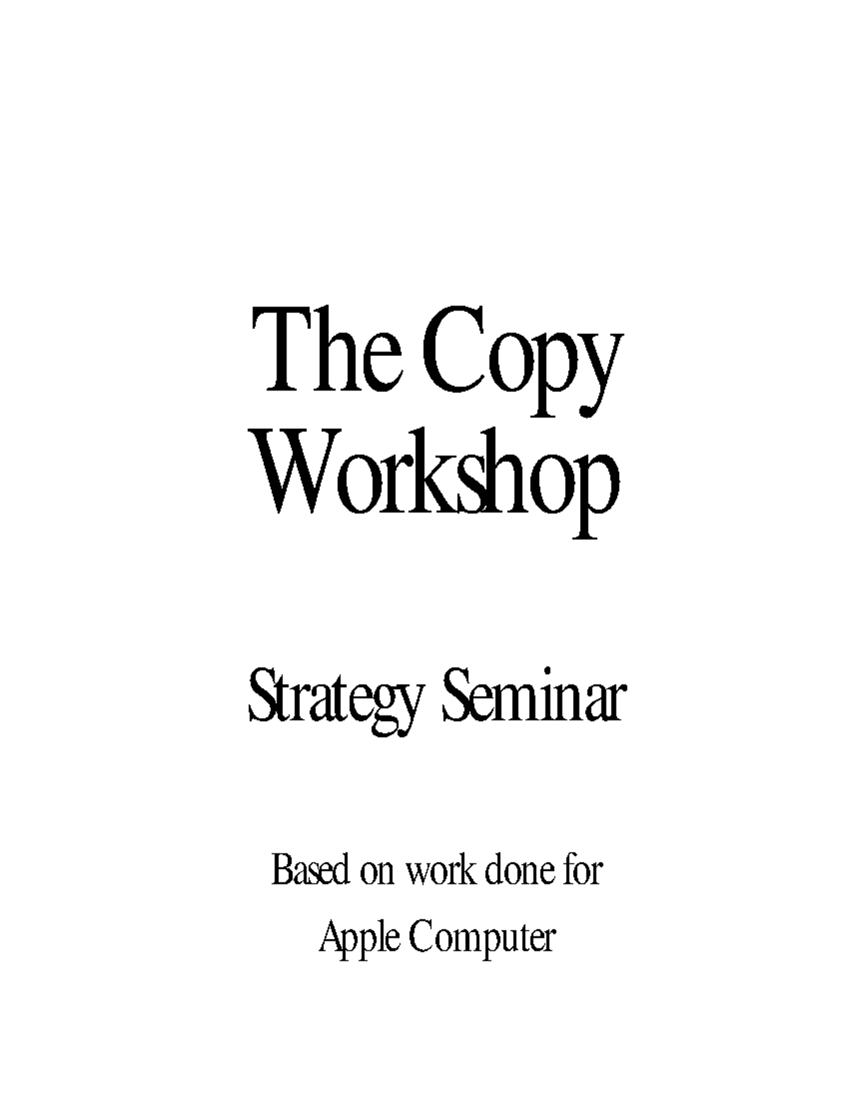 Guide to do Strategy workshop - The Copy Workshop Strategy Seminar ...