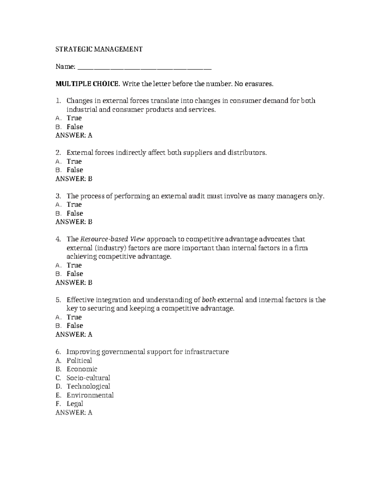 Quiz 2 Chapter 3 4 2023 - STRATEGIC MANAGEMENT Name: - Studocu Quiz 2 Chapter 3 4 2023 - STRATEGIC MANAGEMENT Name: - Studocu
