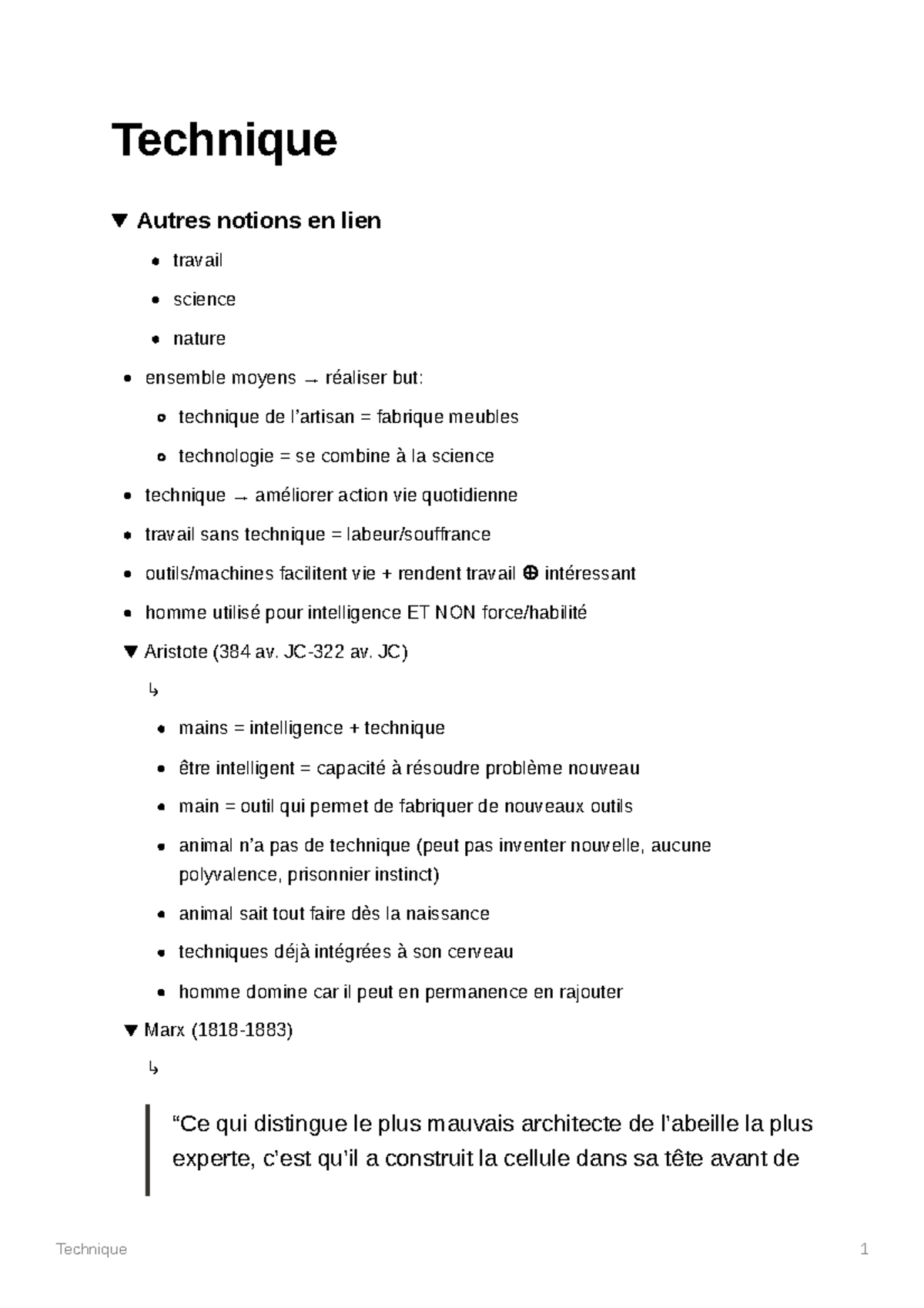 Philo (fiche) - Technique - Technique 1 Technique Autres notions en lien travail science nature ...
