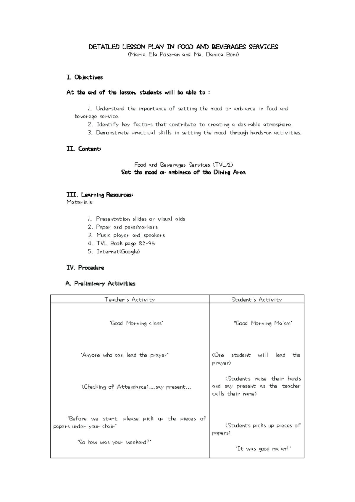 Final Detailed Lesson PLAN IN FOOD AND Beverages Service ...