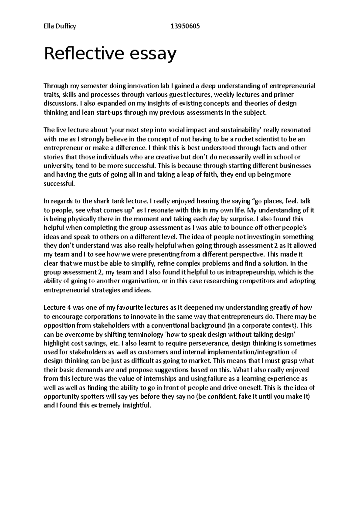 Reflective essay - Ella Dufficy 13950605 Reflective essay Through my ...