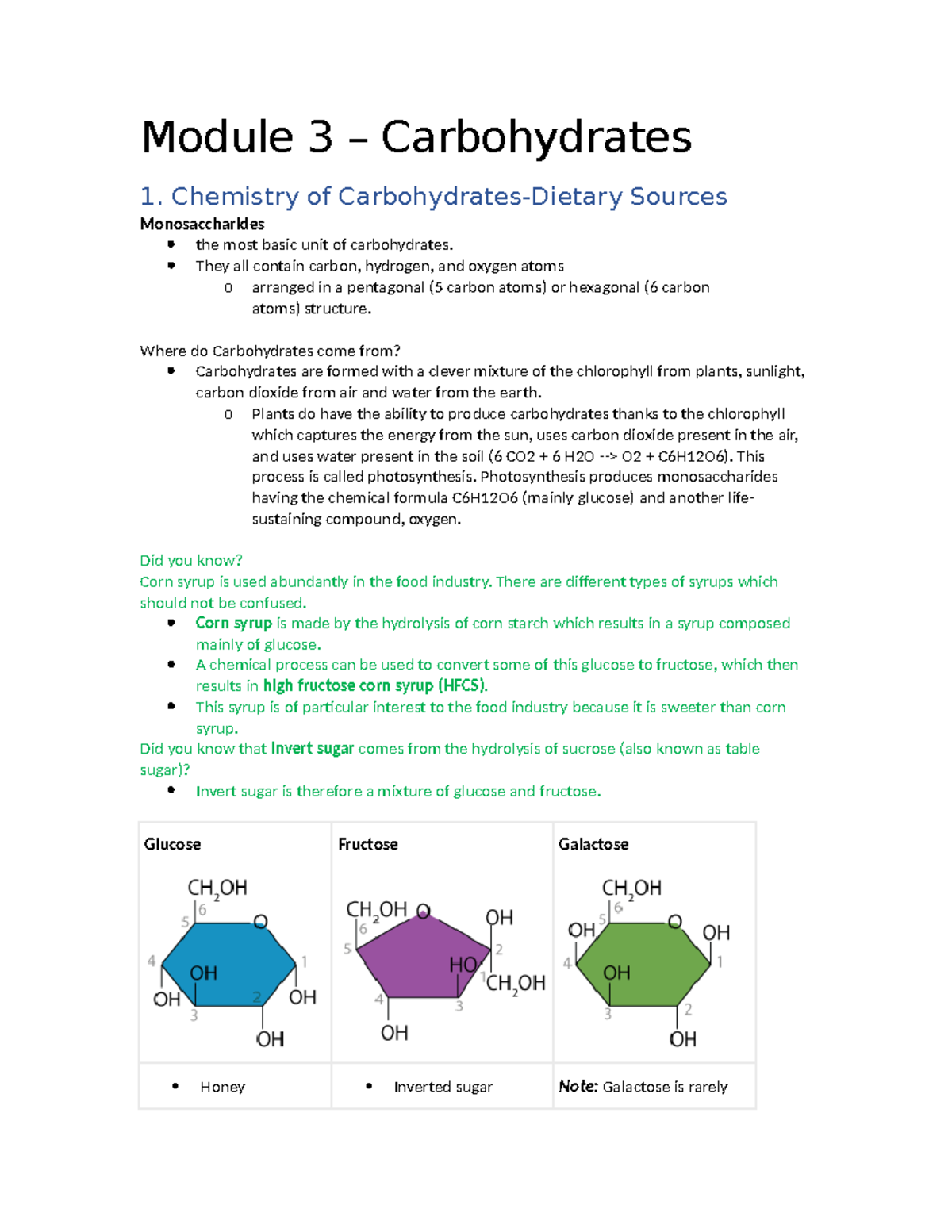 Module 3 Carbohydrates - NUT 1304 - uOttawa - Studocu