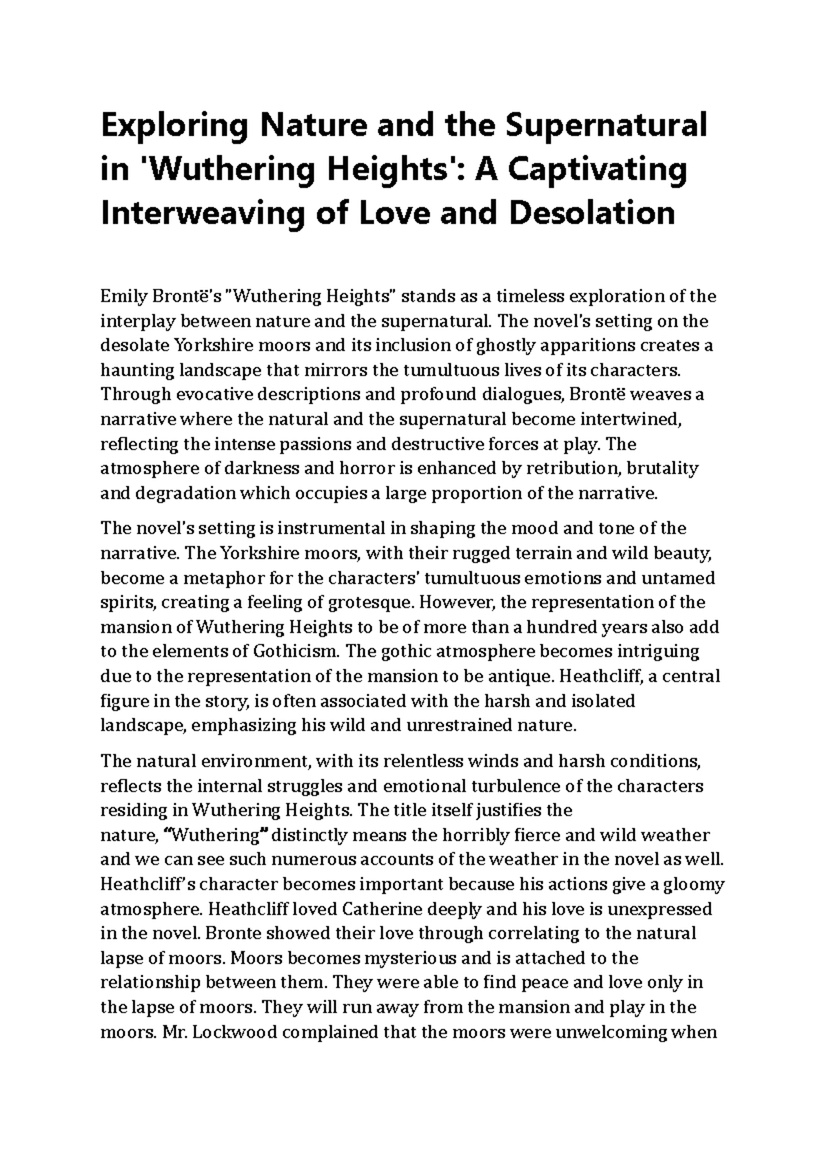 Exploring Nature and the Supernatural in Wuthering Heights - The novel ...