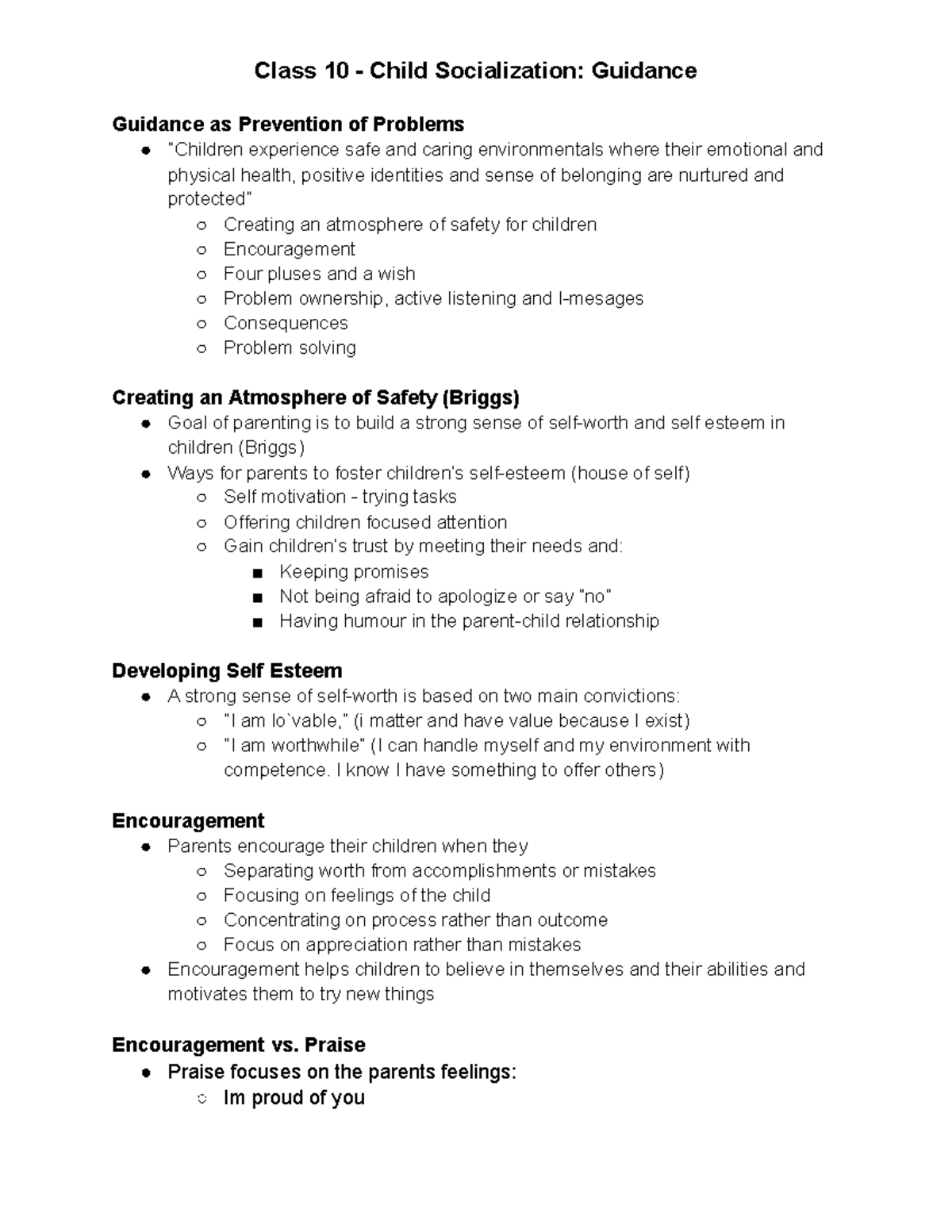 Class 10 - Child Socialization Guidance - Class 10 - Child ...