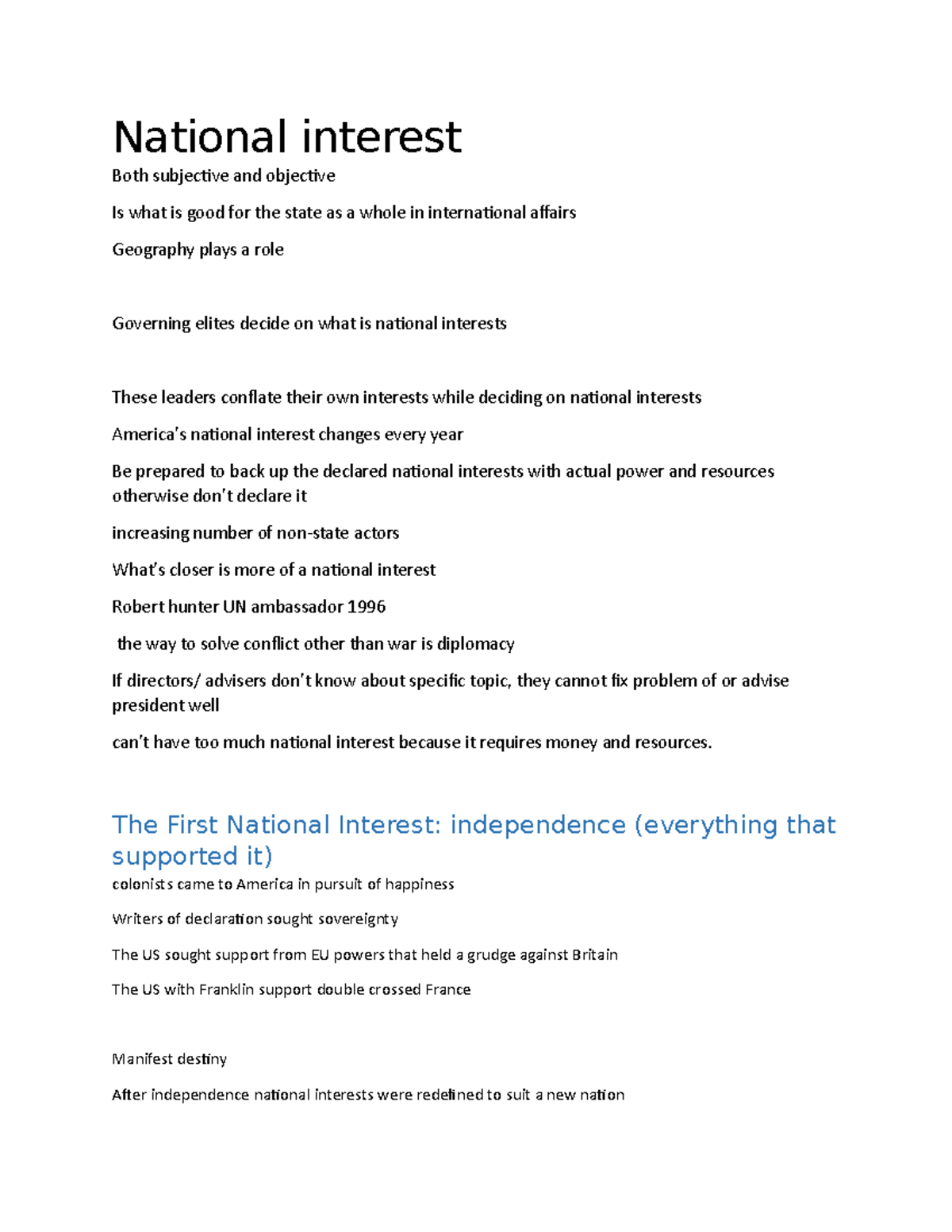 National interest - The First National Interest: independence ...