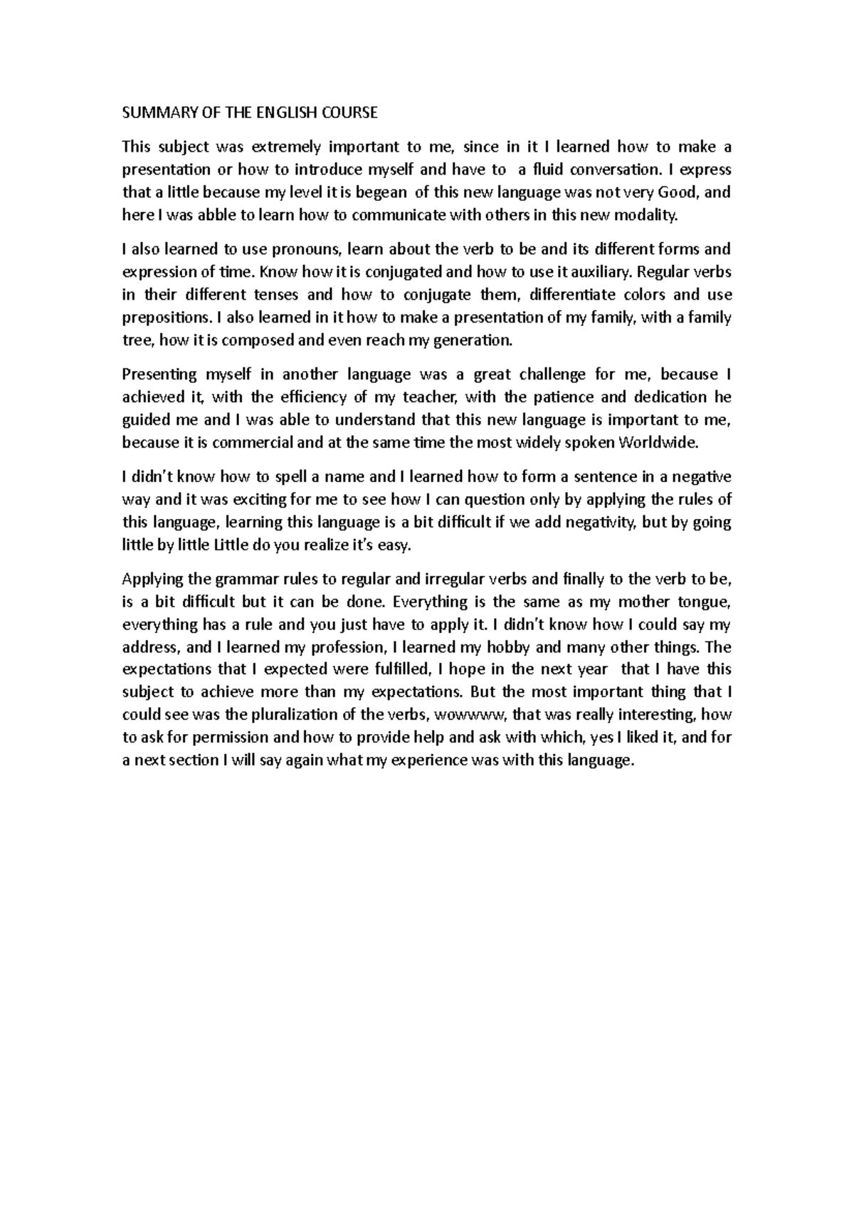 Summary OF THE English Course - SUMMARY OF THE ENGLISH COURSE This ...