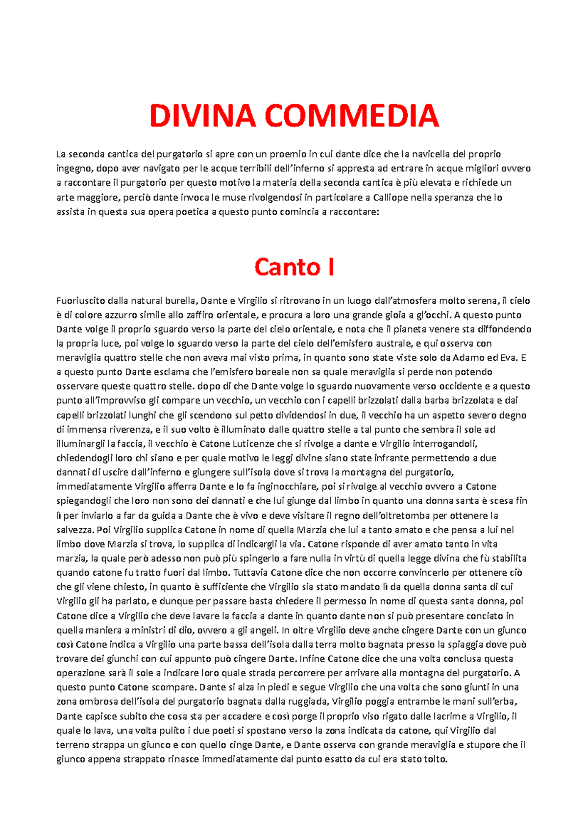Divina commedia canto 1-3-5-6 - DIVINA COMMEDIA La seconda cantica del ...