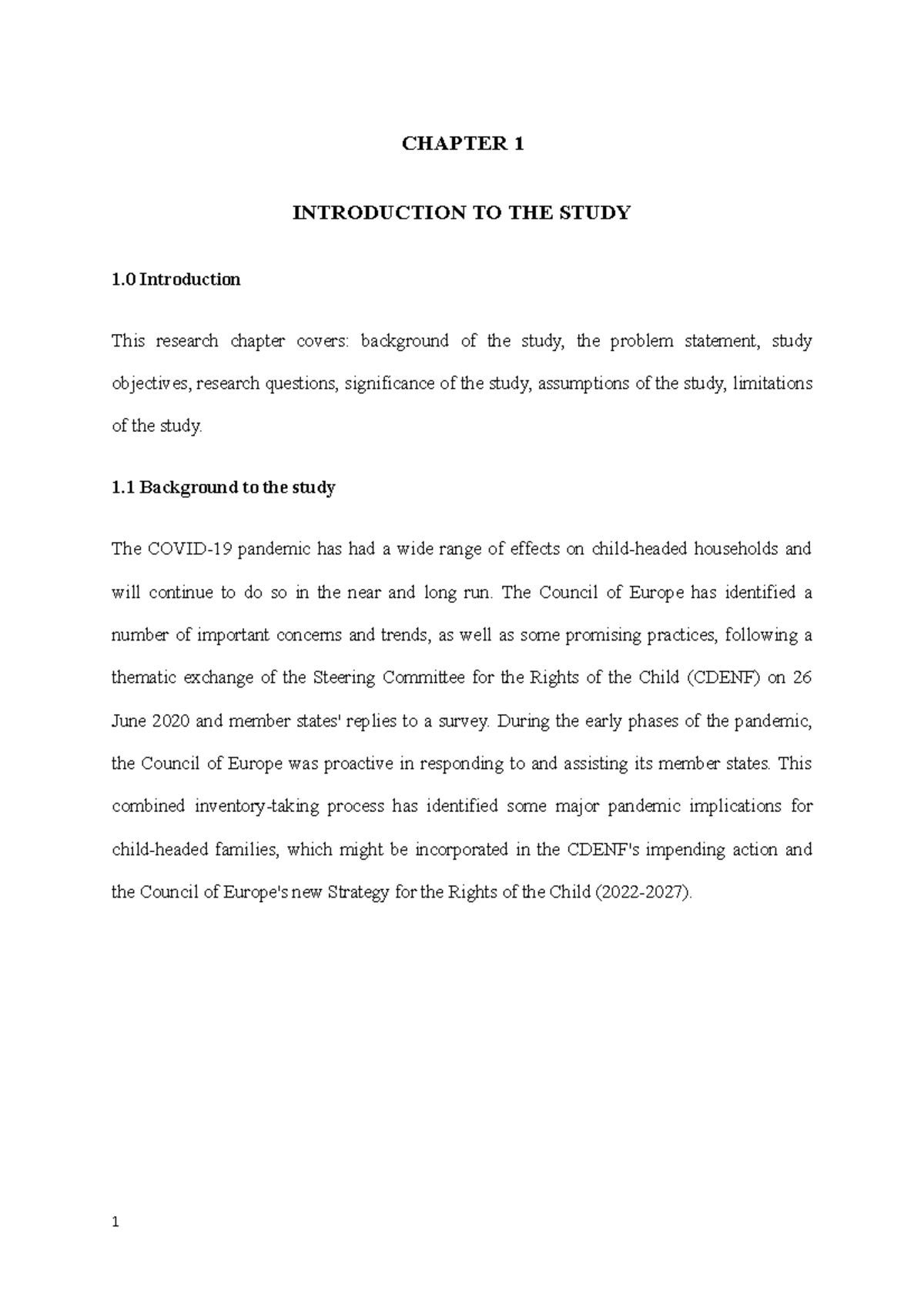 Project Chapter 2 - CHAPTER 1 INTRODUCTION TO THE STUDY 1 Introduction ...