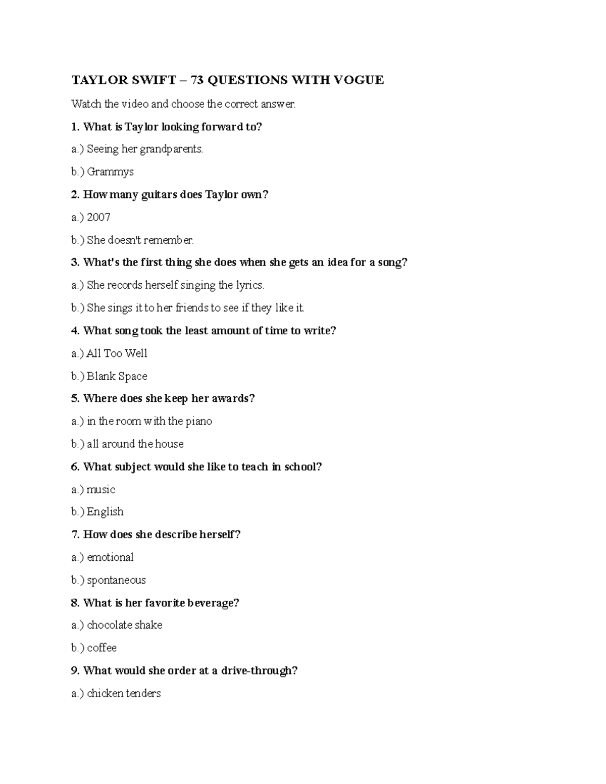 Taylor Swift - 73 Questions WITH Vogue - TAYLOR SWIFT – 73 QUESTIONS ...