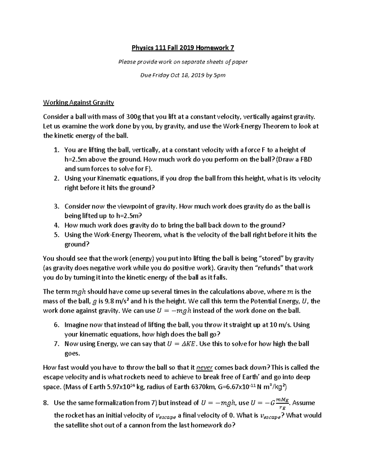 Physics 111 Fall 2019 Homework 7 - Warning: TT: undefined function: 32 Warning: TT: undefined ...