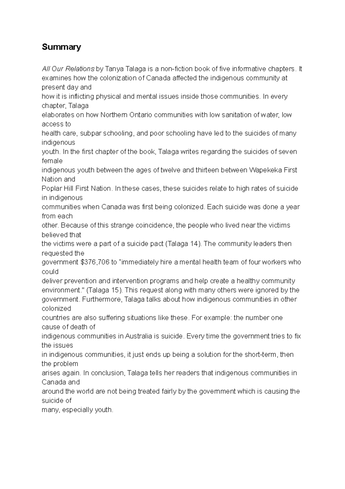 Summary assignment 2 all our relations - Summary All Our Relations by ...