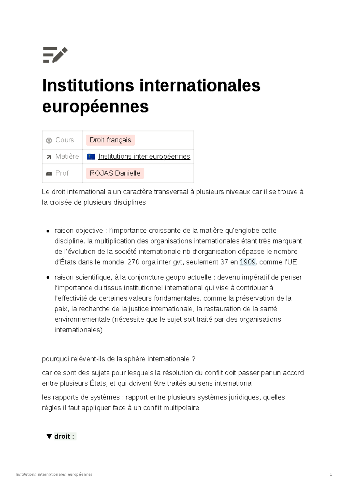 Institutions internationales et européennes Danielle Rojas ...