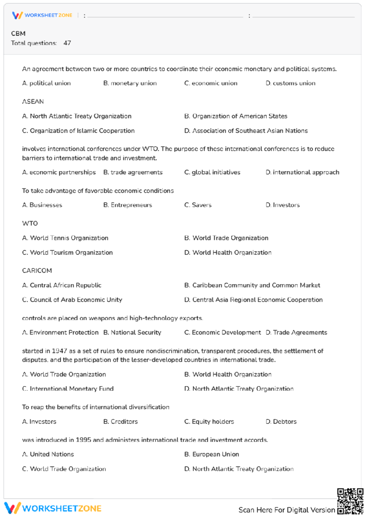 CBM - Review Questions - Vv WORKSHEET ZONE CBM Total questions: An agreement between two or more ...