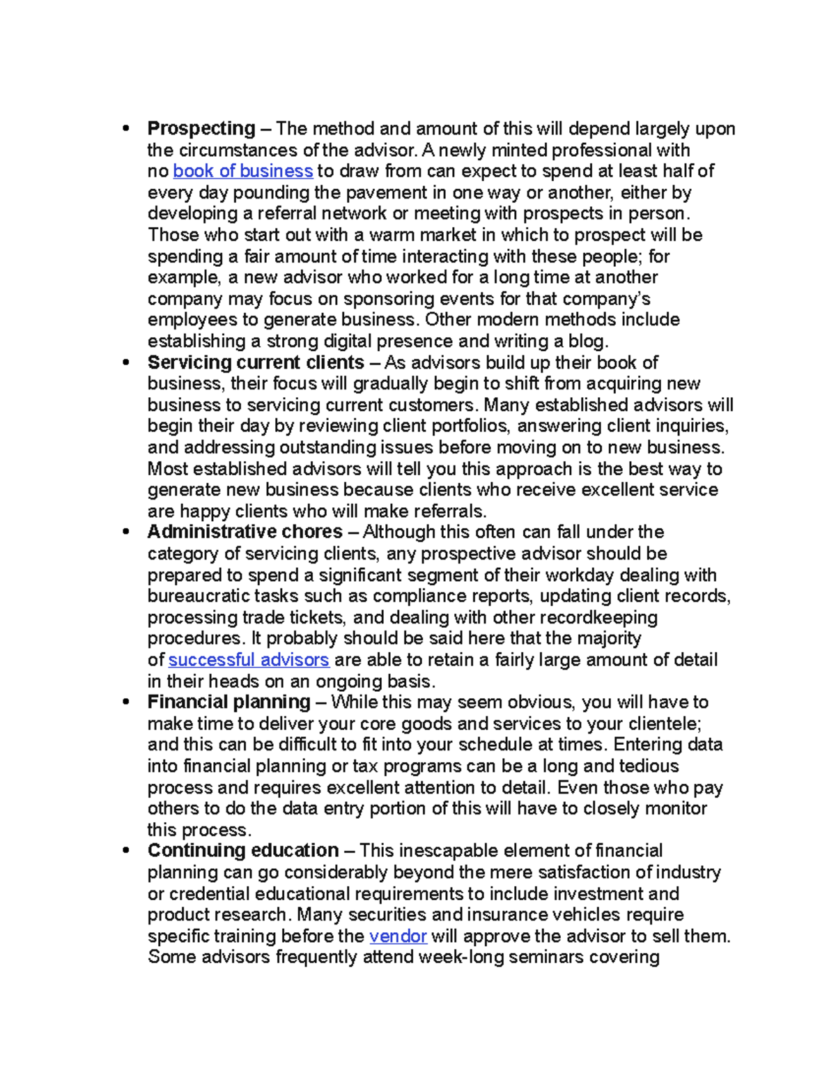 Day to day activities - ....... - Prospecting – The method and amount ...