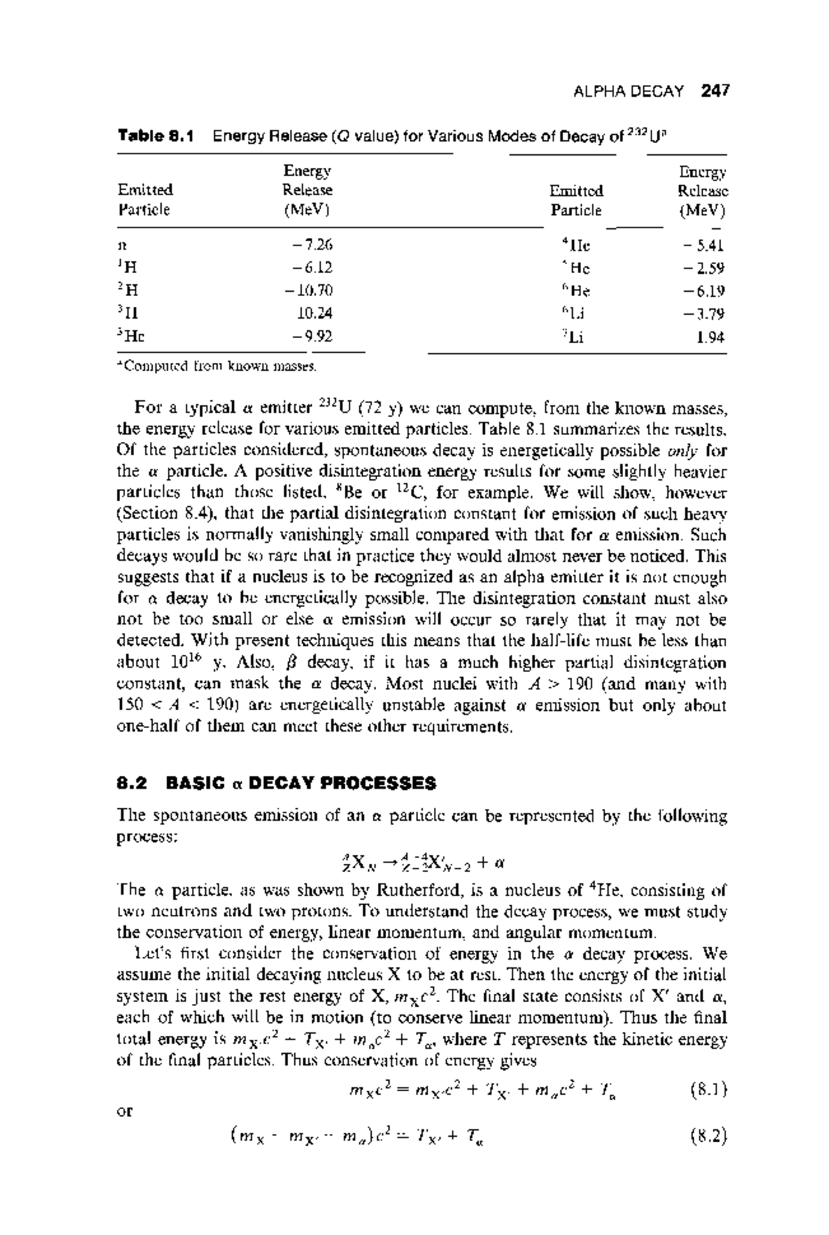 Alpha decay - ALPHA DECAY 247 Table 8 Energy Release (Q value) for ...
