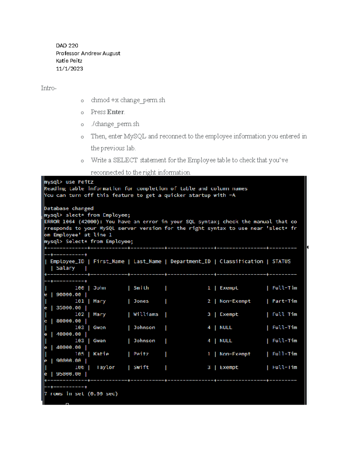 3-2 Lab Table Joins - NANA - DAD 220 Professor Andrew August Katie ...