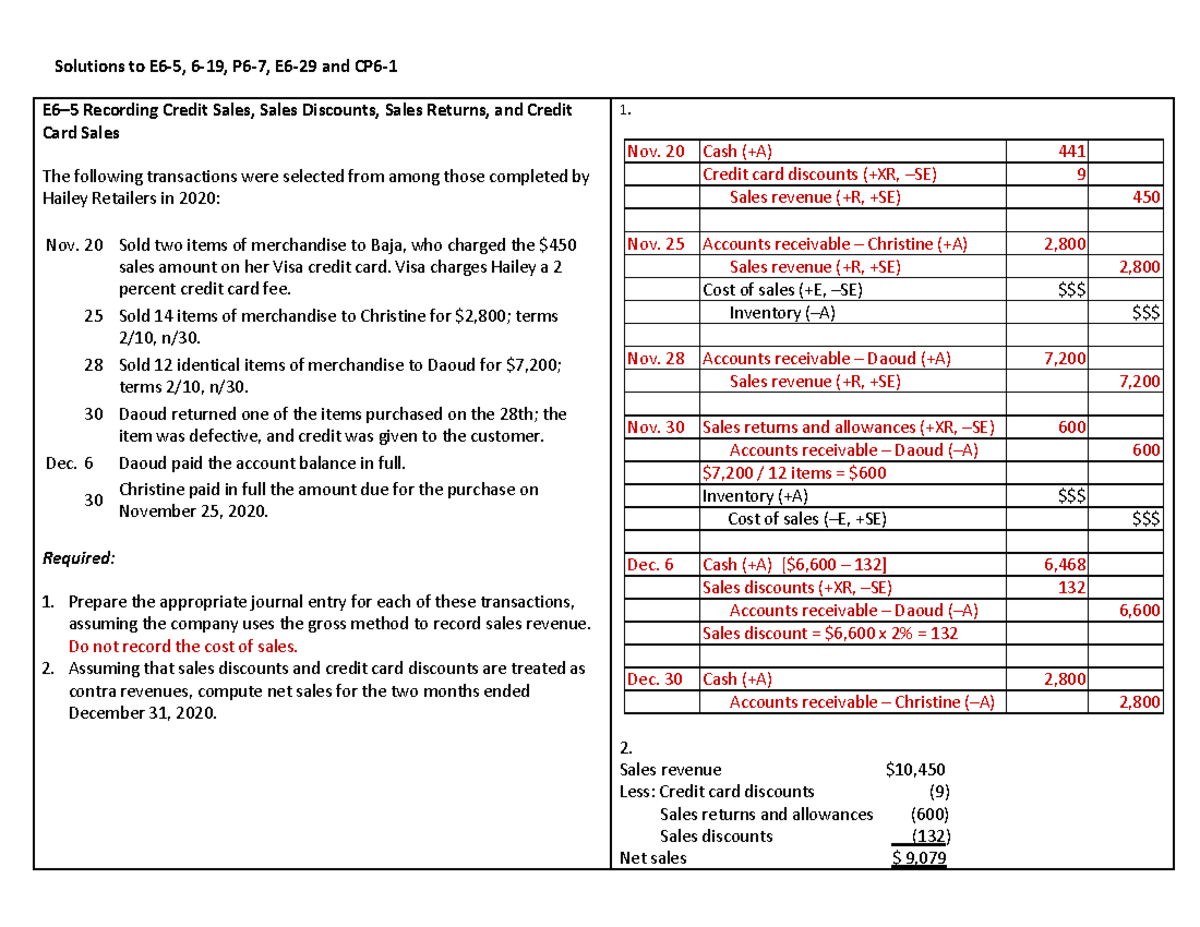Solutions to E6-5, 6-19, P6-7, E6-29, CP6-1 - Solutions to E6-5, 6-19 ...