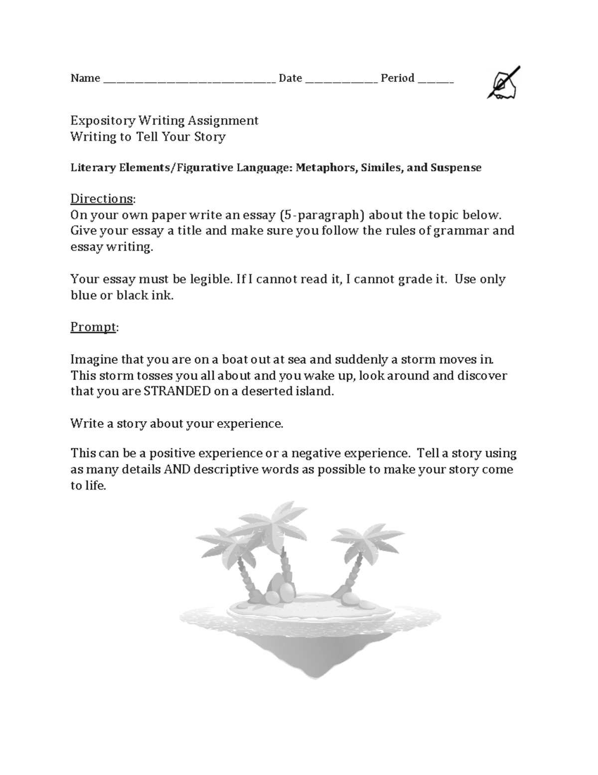 Writing Prompt -Island Adventure 3-11-2024 - Name ...