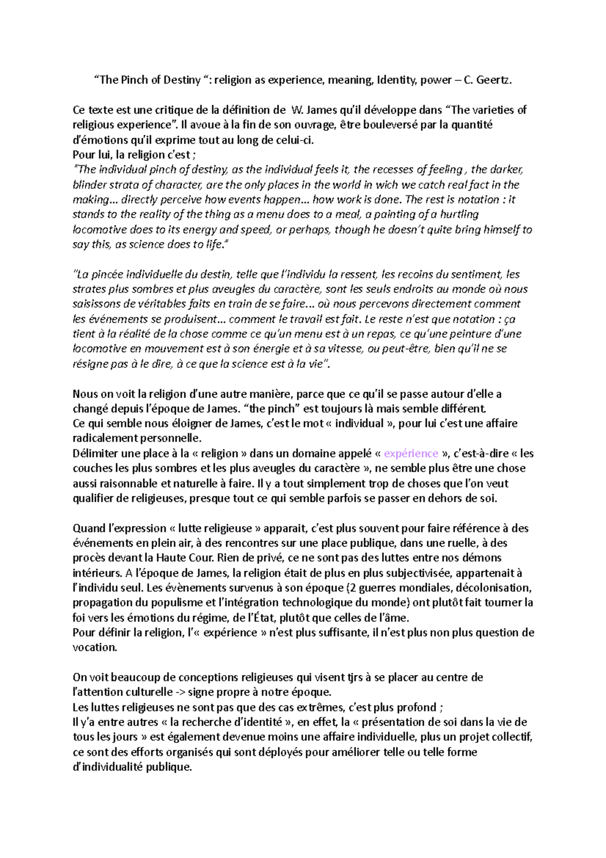 Geertz The Pinch of Destiny - “The Pinch of Destiny “: religion as ...