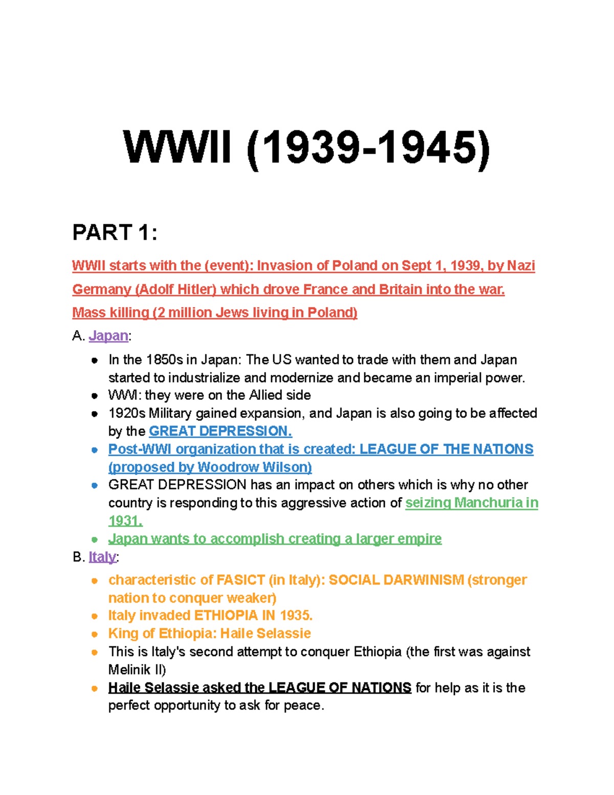 World History WWII (1) - WWII (1939-1945) PART 1: WWII starts with the ...