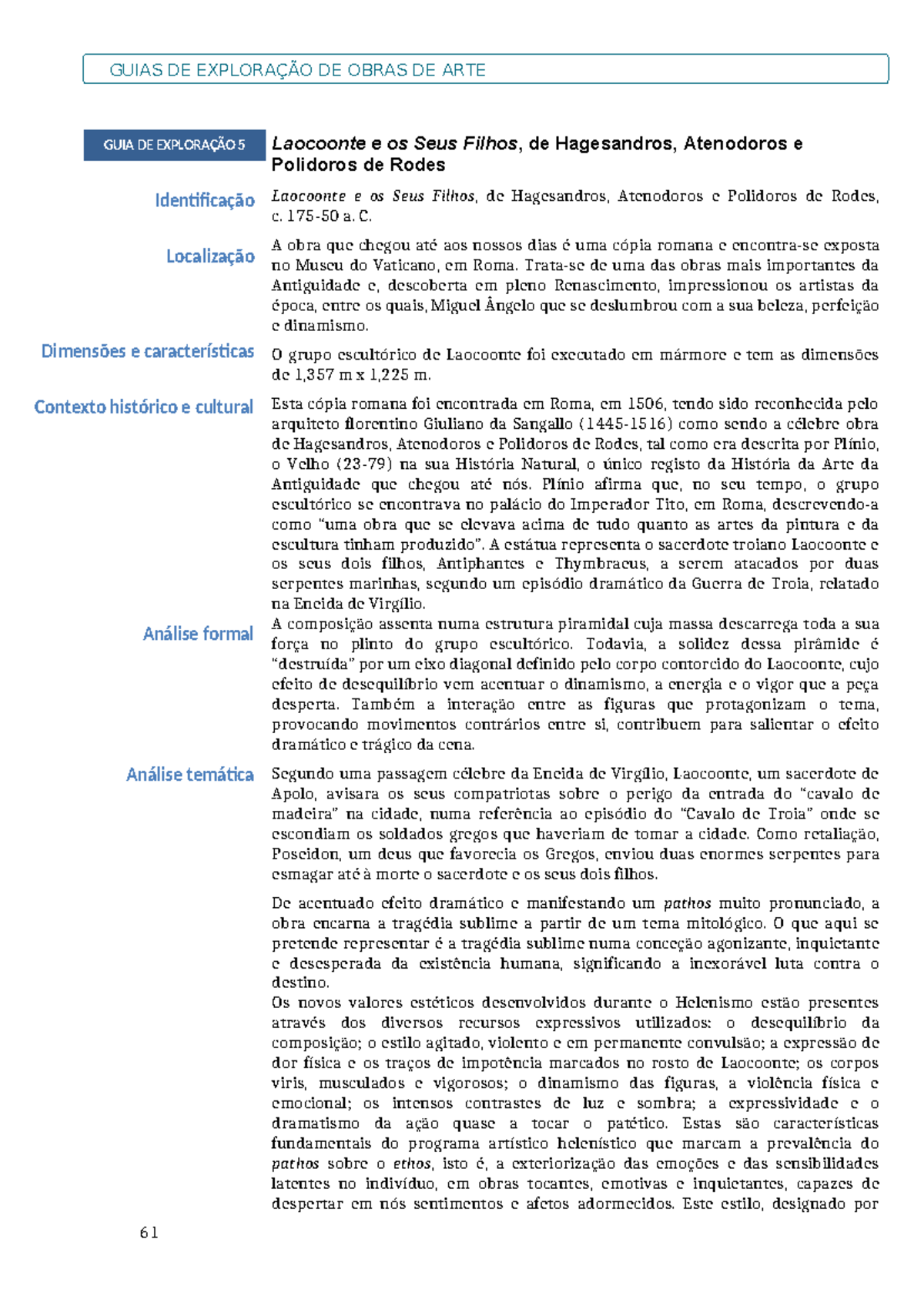 Laocoonte e seus filhos-análise - GUIAS DE EXPLORAÇÃO DE OBRAS DE ARTE ...