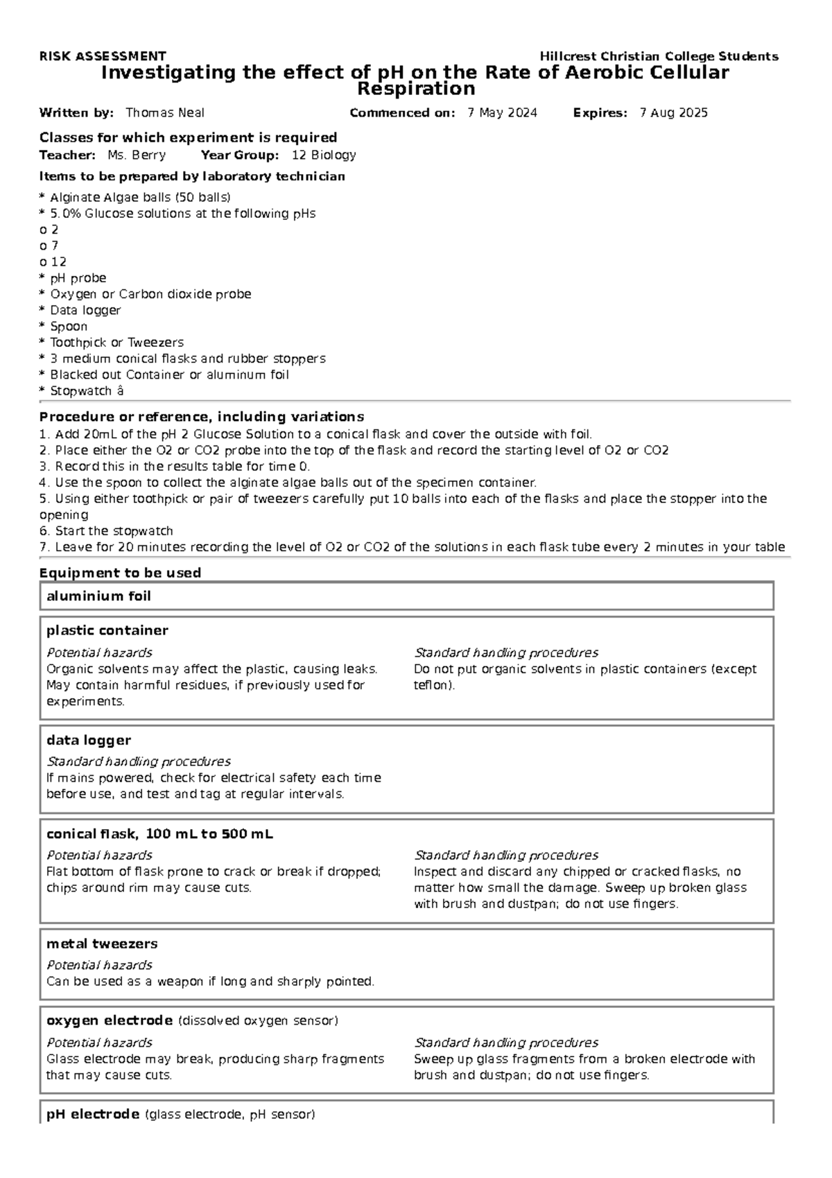 Investigating the effect of ph on the rate of aerobic cellular ...