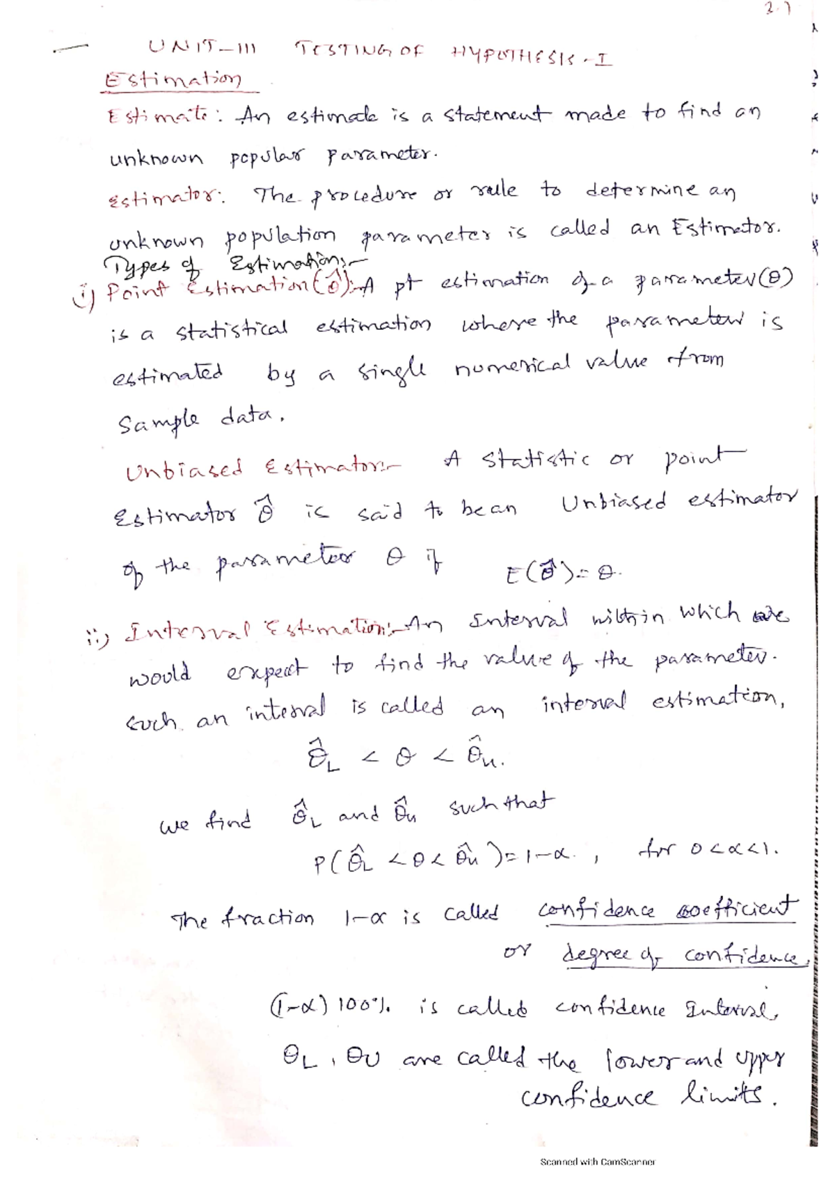 COSM UNIT-4 Estimation & tests of Hypothesis - CSE (Data Science) - Studocu