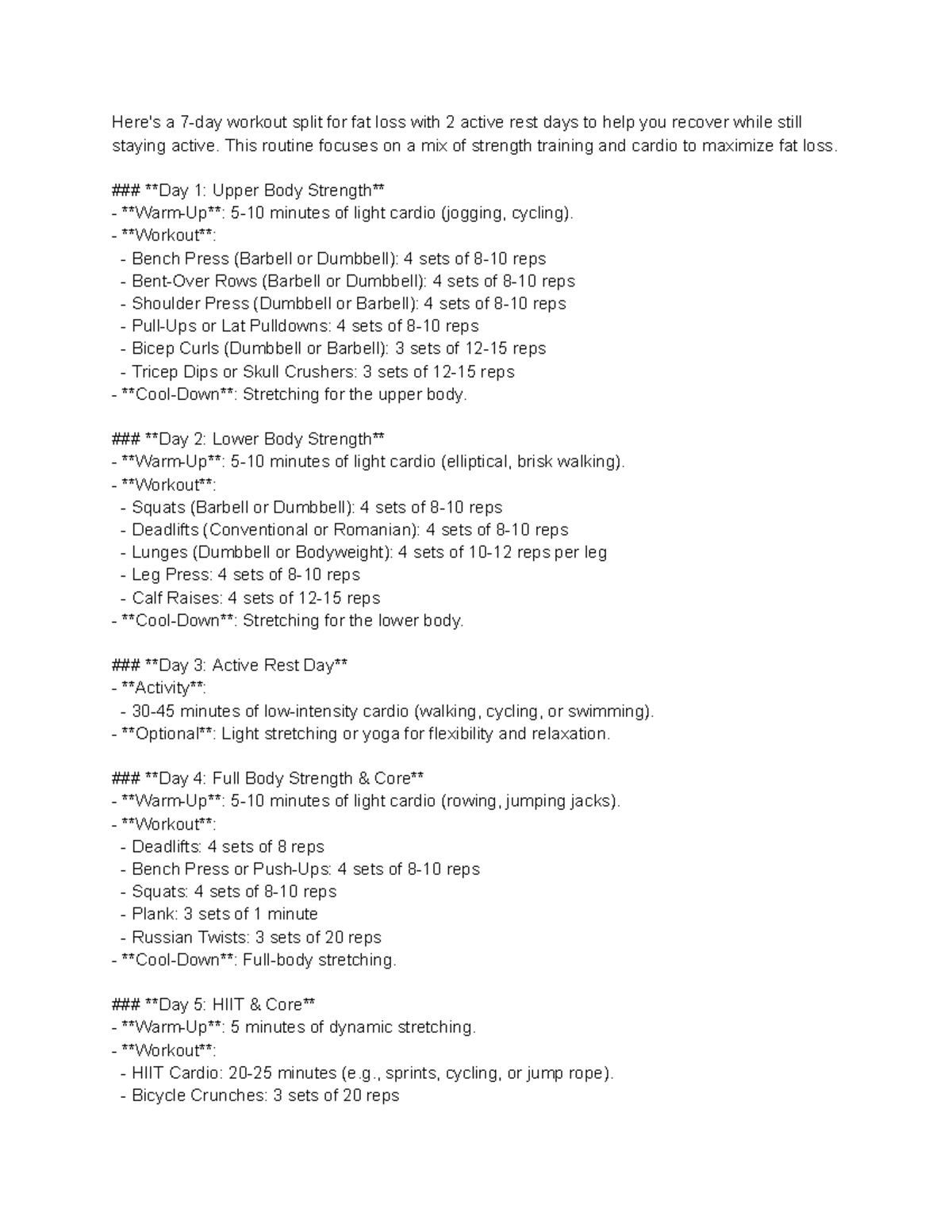 Workout Split For Fat Lose - Here's a 7-day workout split for fat loss ...