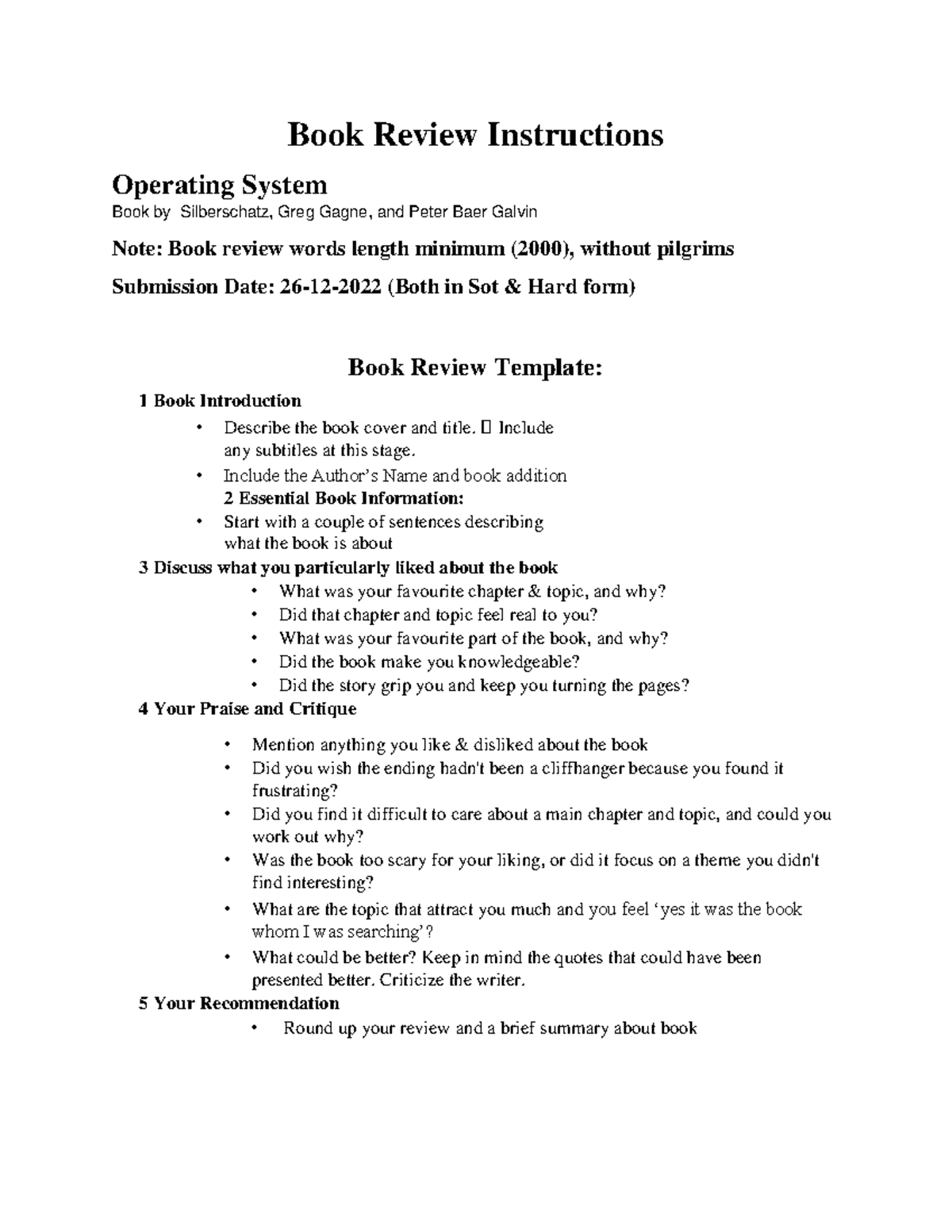 Book Review Instructions OS - Book Review Instructions Operating System ...