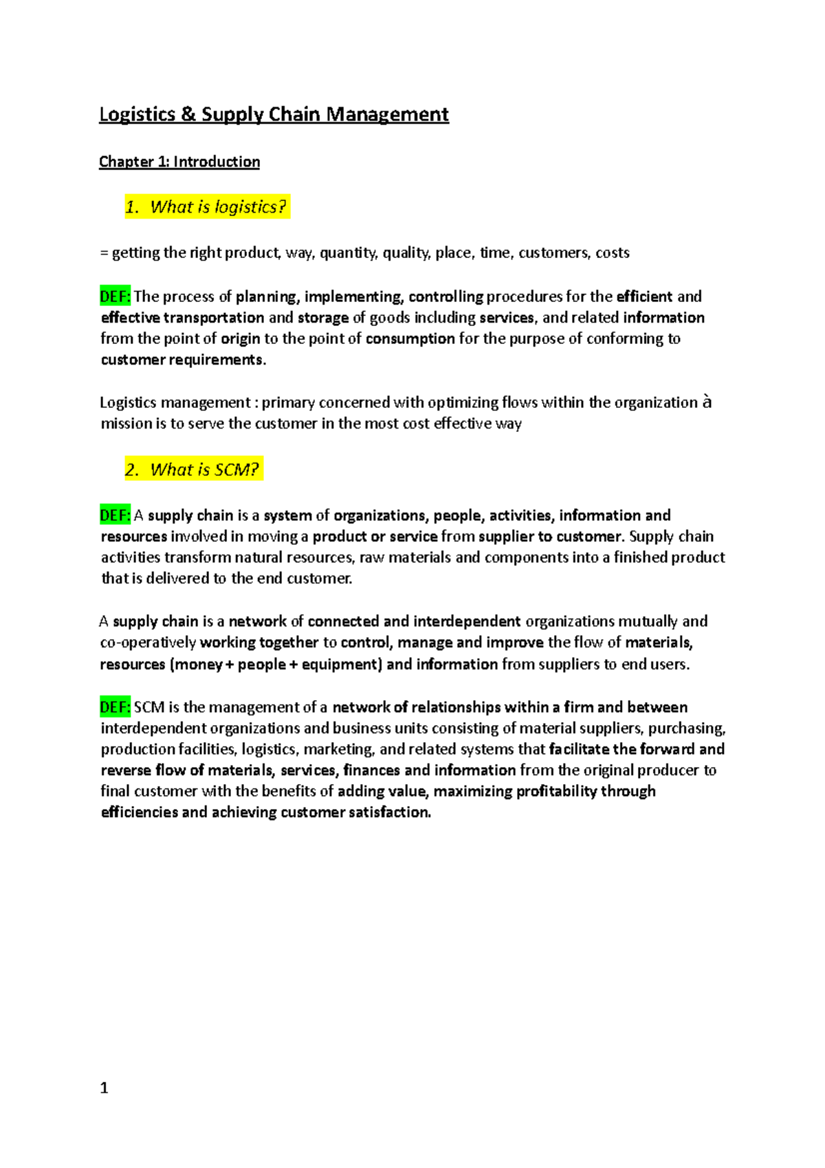 LSCM Summary - Logistics & Supply Chain Management Chapter 1 ...