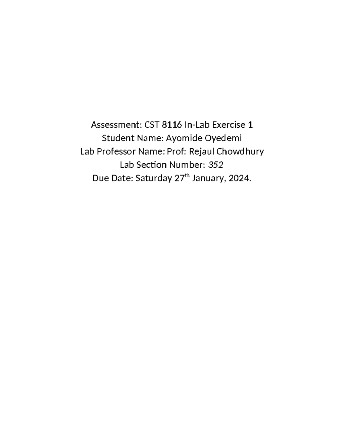 Lab Submission Template In-Lab 01 - Assessment: CST 8116 In-Lab ...