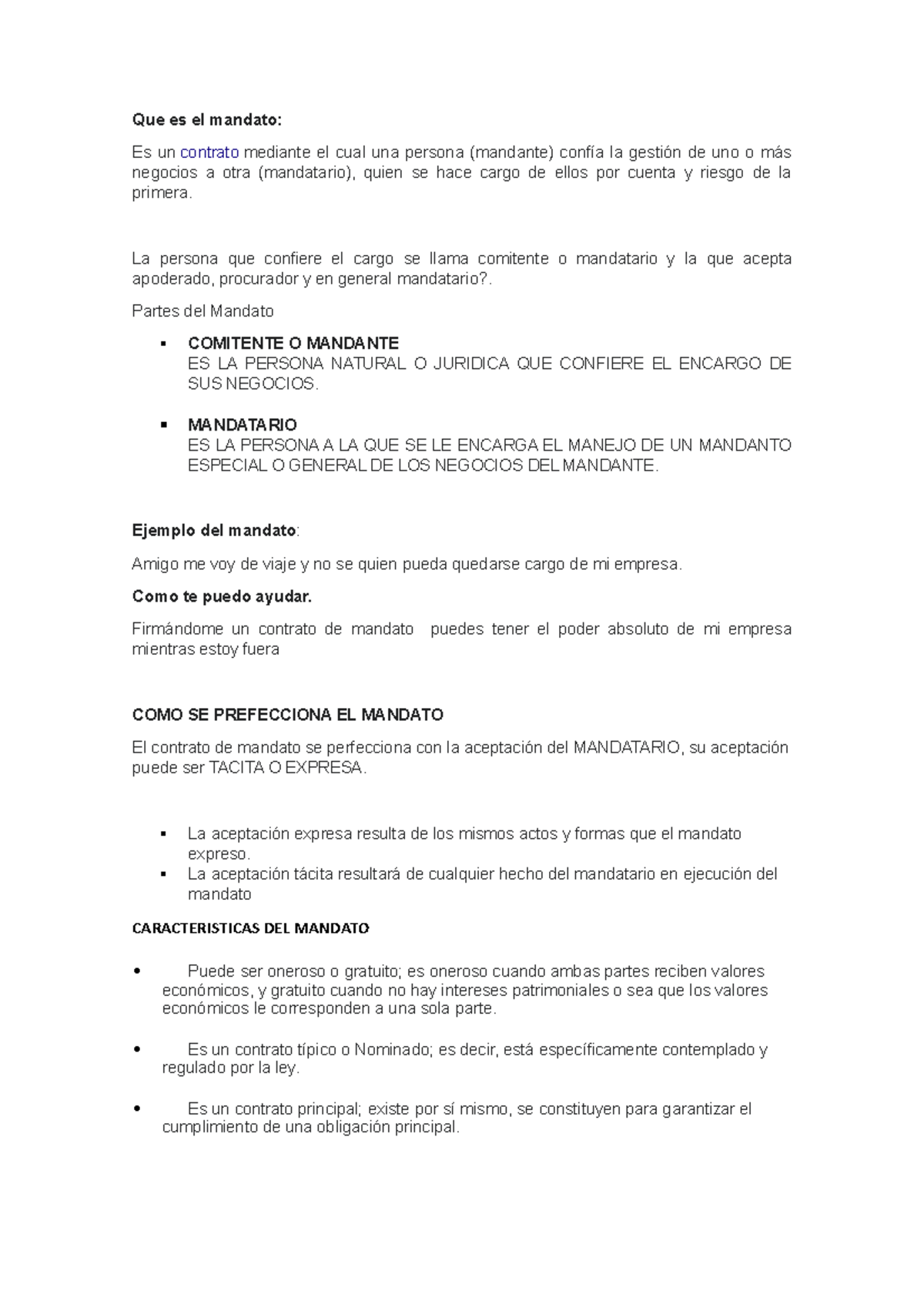 EL MANDATO, Derecho Civil - Que es el mandato: Es un contrato mediante ...