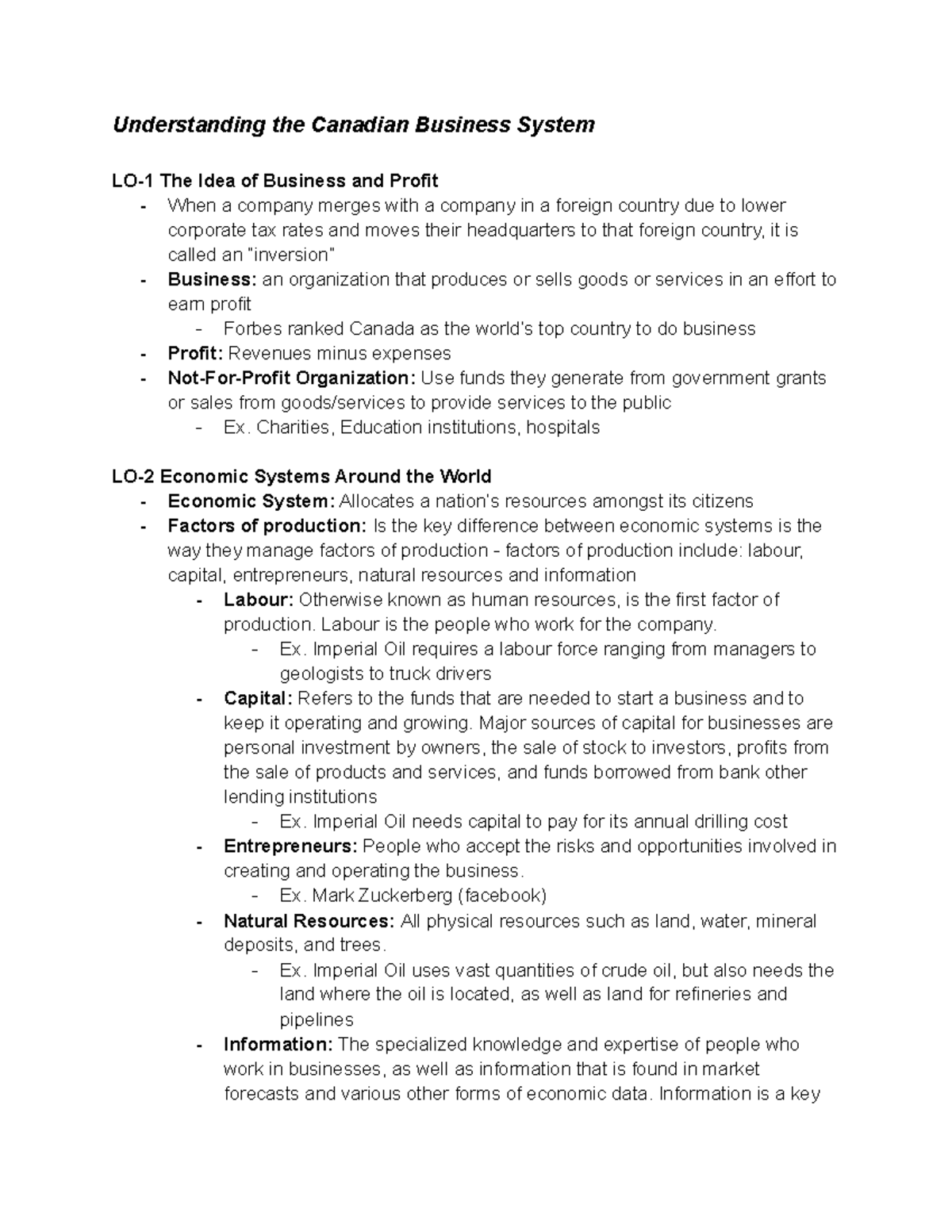 Chapter 1 - Understanding the Canadian Business System LO-1 The Idea of ...