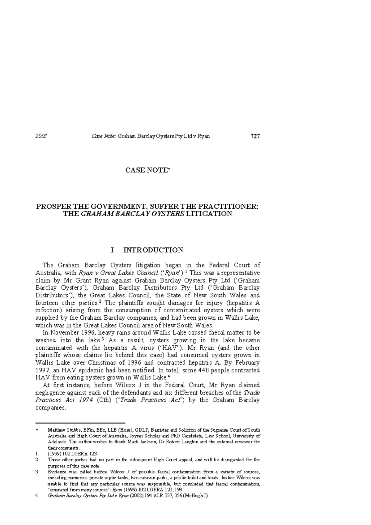 Graham Barclay Case Note Example - 2003 Case Note: Graham Barclay ...