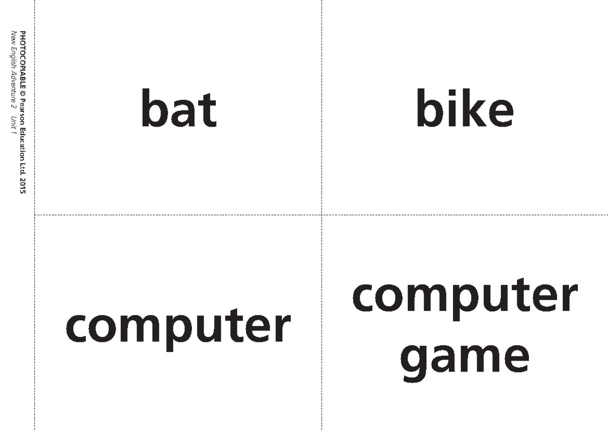 NEA 2 Word Cards - Klasa 2 - Unit 1 bat bike computer computer game ...