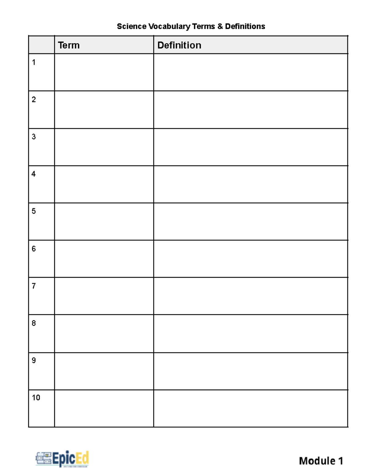 PS A Module 1 Student Guided Notes - Science Vocabulary Terms ...