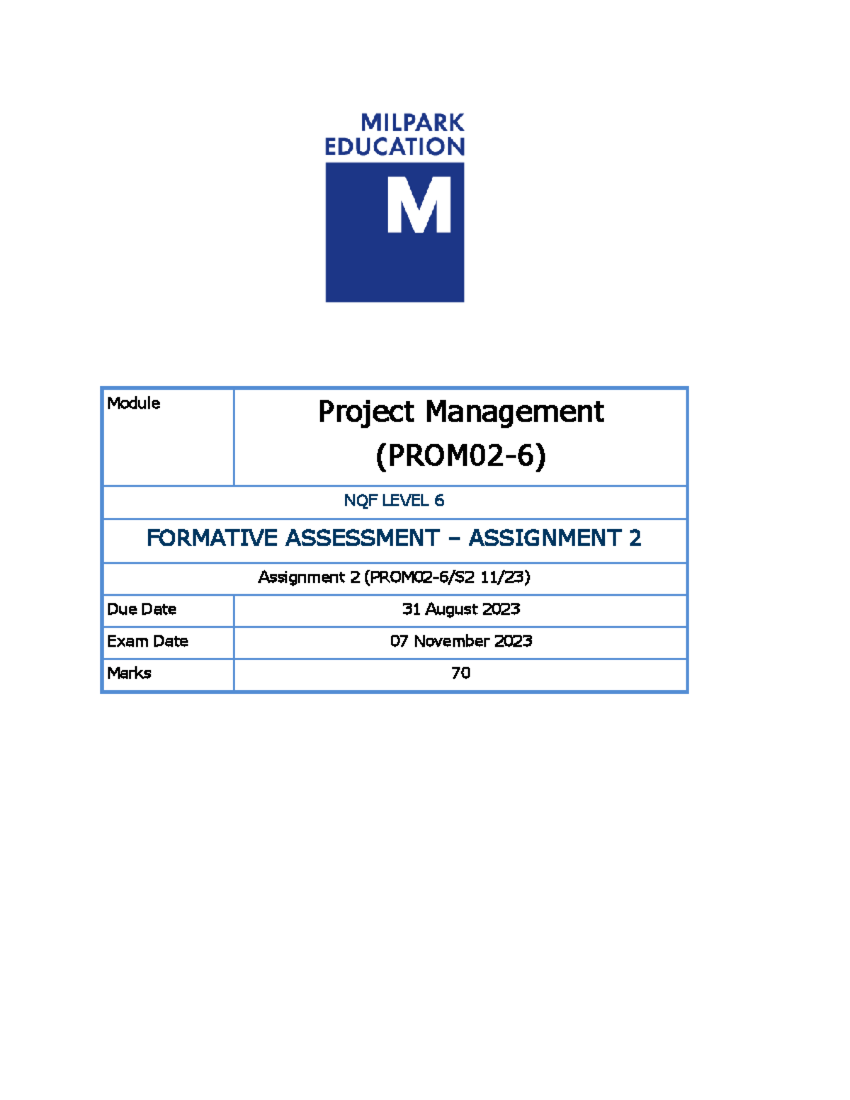 Z Assignment PROM02-6 DL S2 08 2023 BBA - Module Project Management ...