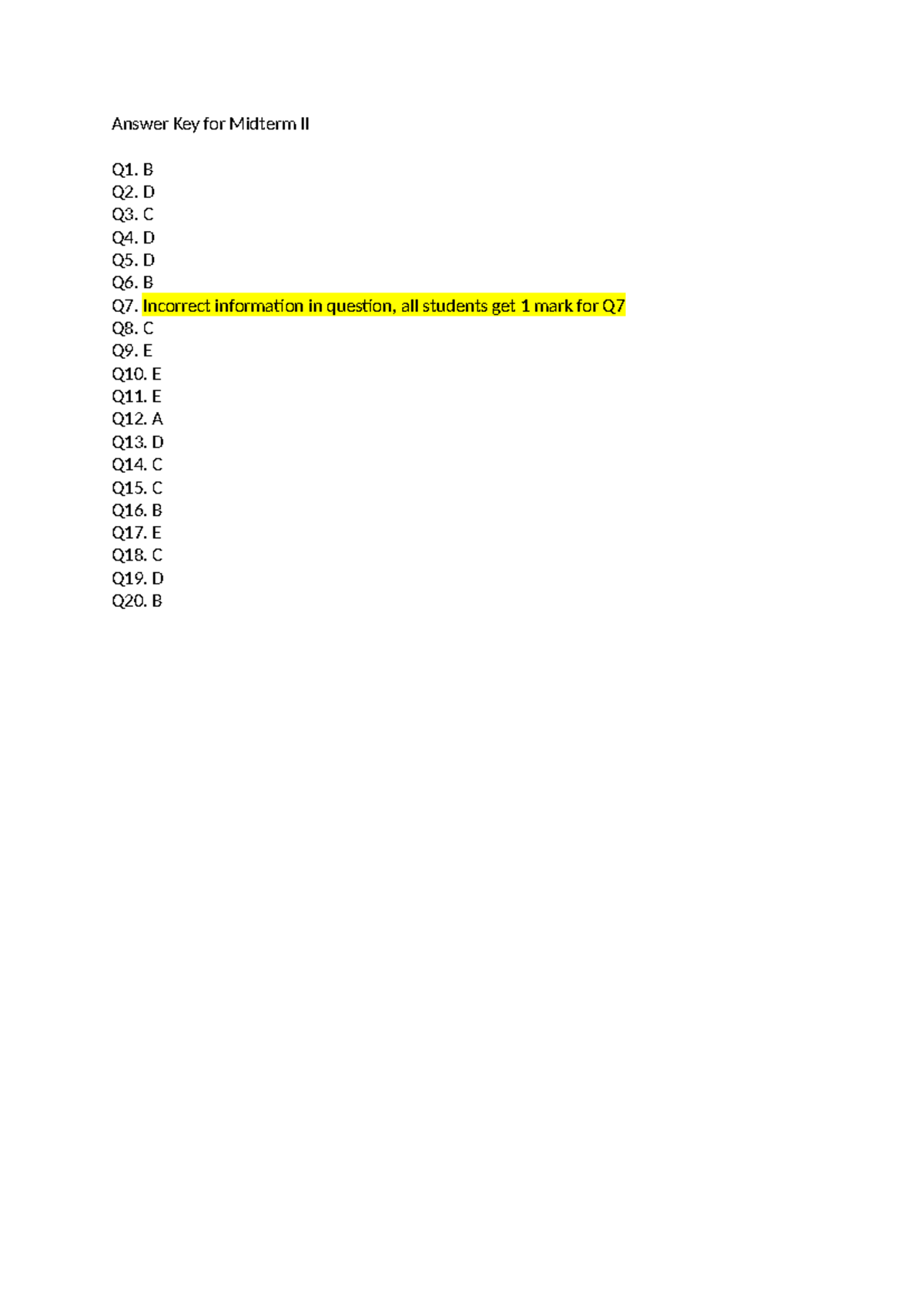 2024 Answer Key for CA2 correction - ES5007 - Answer Key for Midterm II Q1. B Q2. D Q3. C Q4. D ...