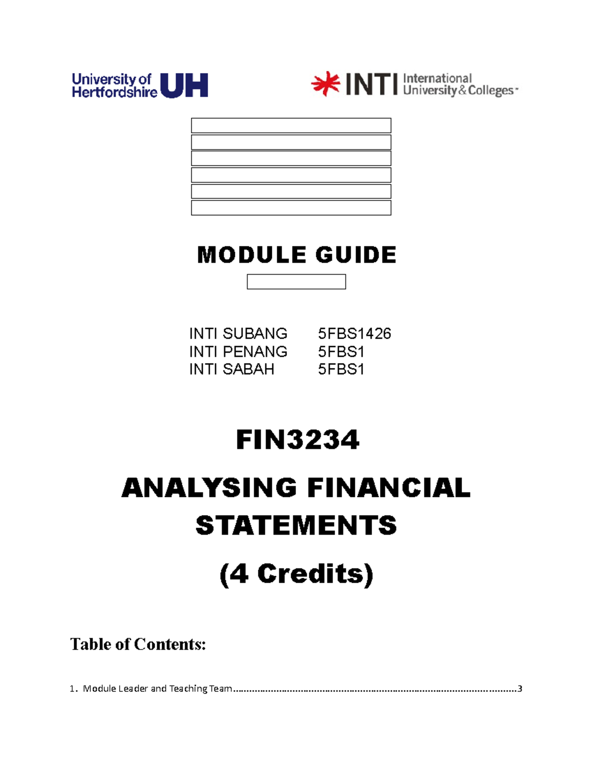 FIN3234 Analysing Financial Statements (April 2022) - MODULE GUIDE INTI ...