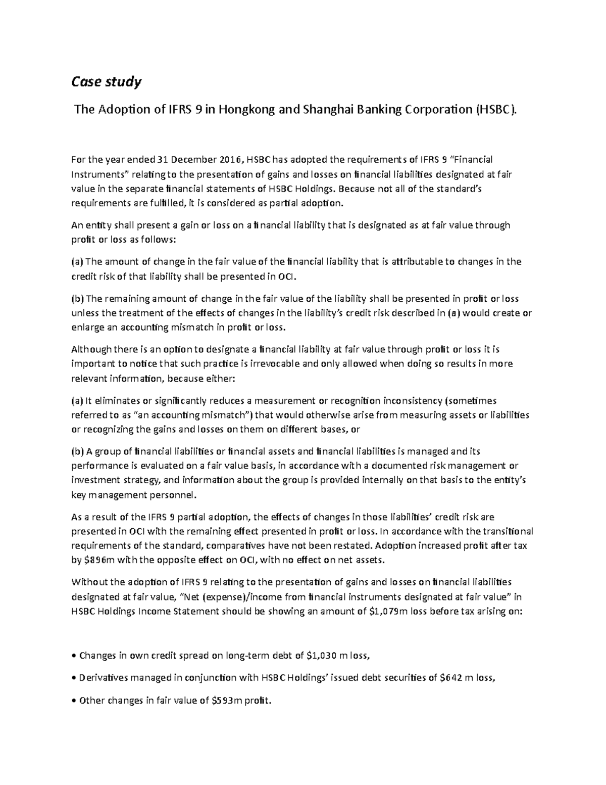 Case study - fegrs - Case study The Adoption of IFRS 9 in Hongkong and Shanghai Banking ...