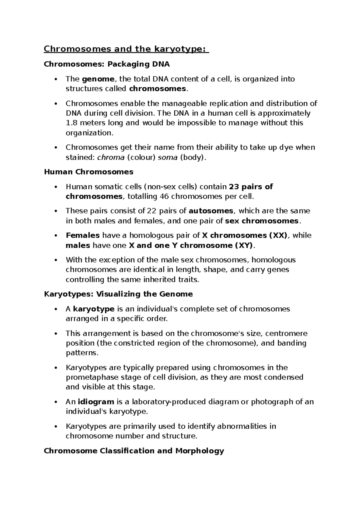 Genome Study Notes - Summary Genetics - Chromosomes and the karyotype ...