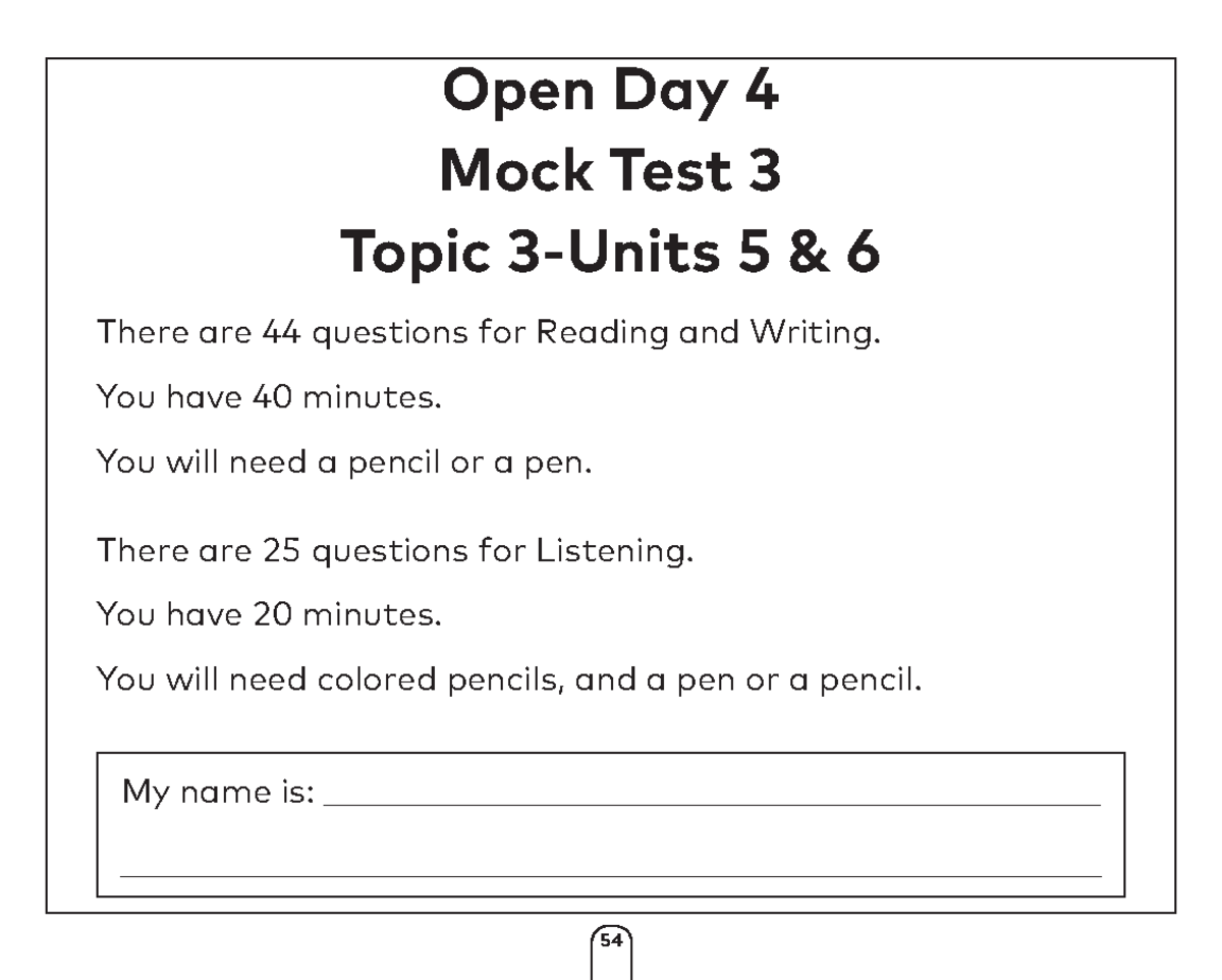 Mock Test 3-Fourth Grade - 54 Open Day 4 Mock Test 3 Topic 3-Units 5 ...