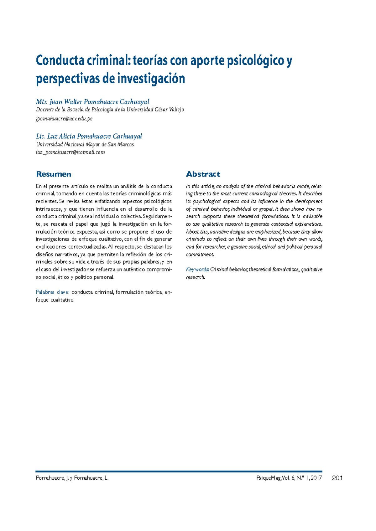 conducta criminal - Juan Walter Pomahuacre Carhuayal Docente de la ...