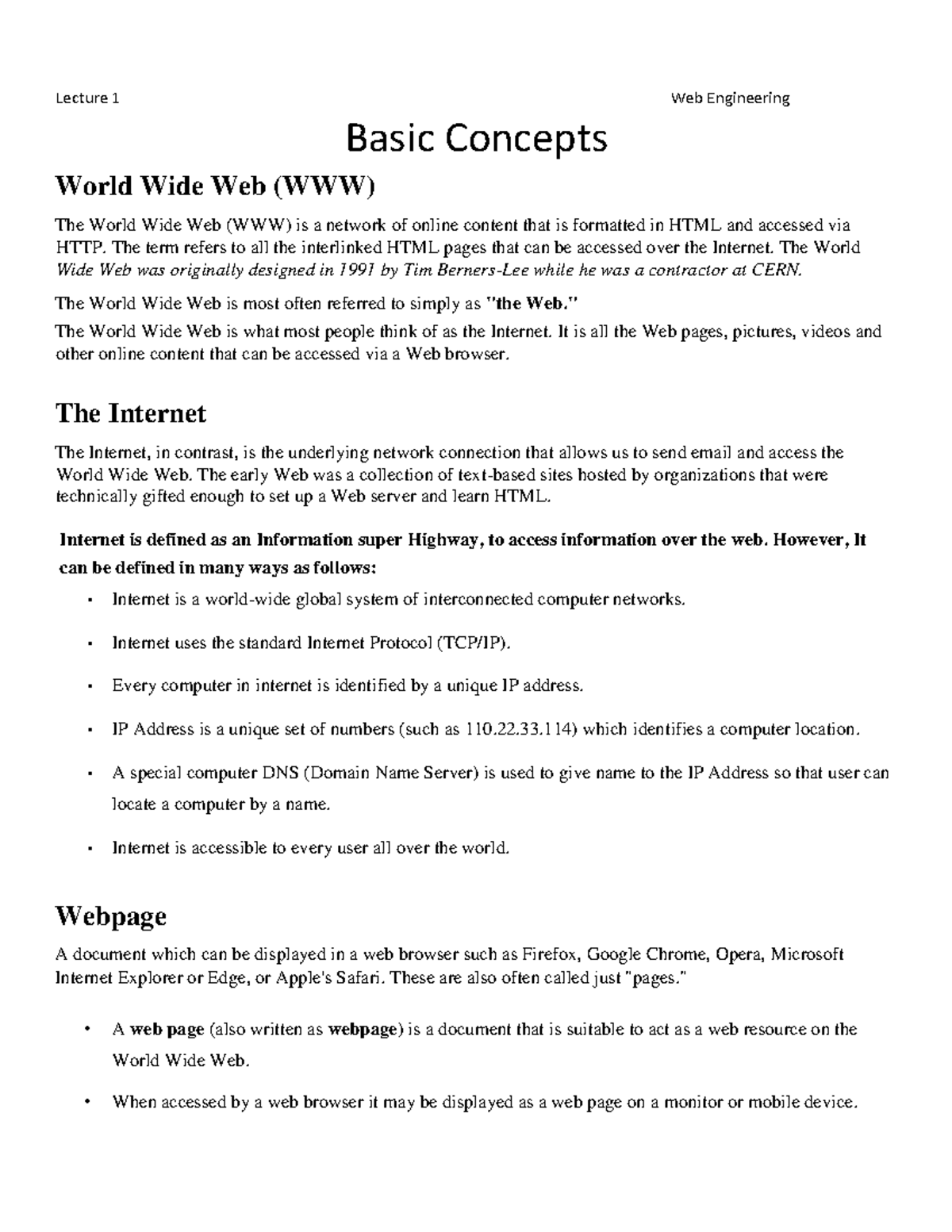 Lecture 1-Overview of WWW, HTTP - Basic Concepts World Wide Web (WWW ...